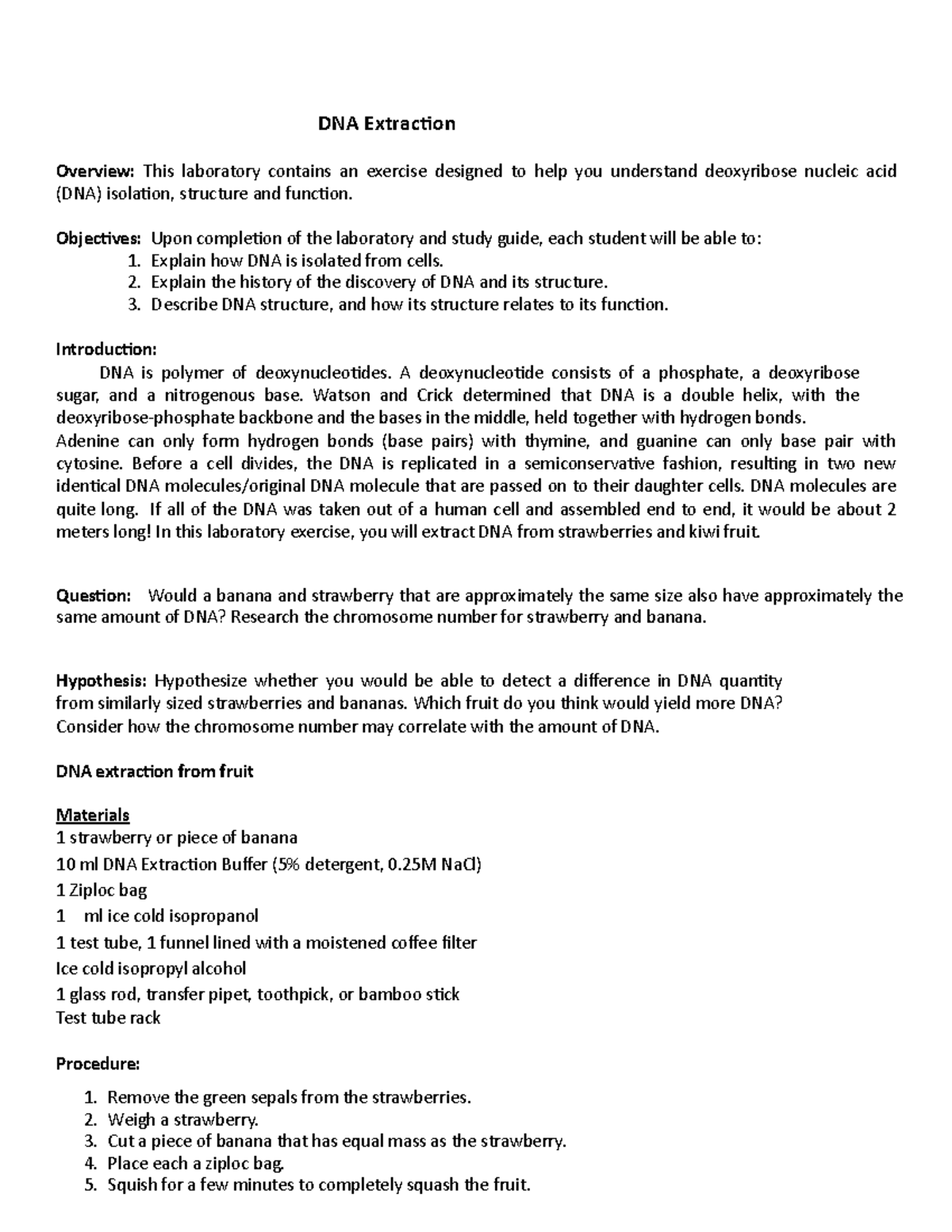 DNA extraction - n/a - DNA Extraction Overview: This laboratory ...