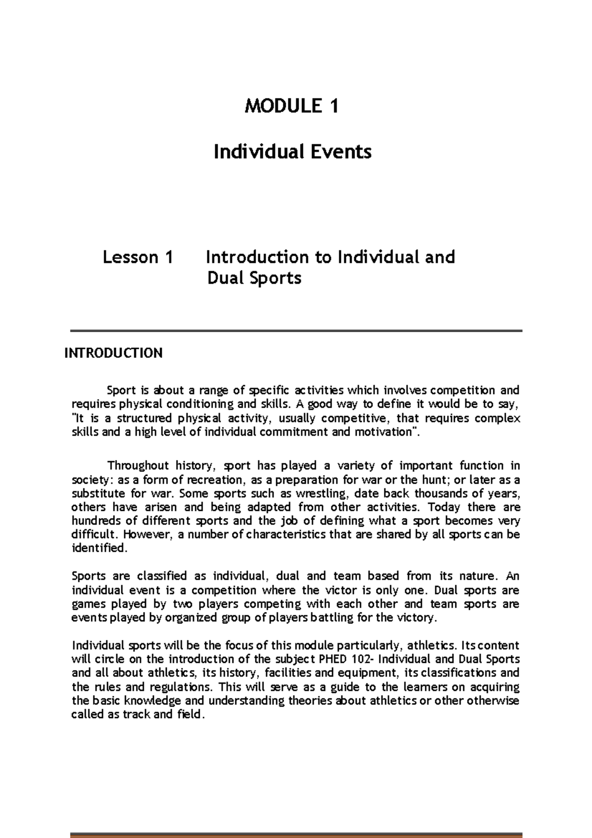 Module 1 Lesson 1 - MODULE 1 Individual Events Lesson 1 Introduction to ...