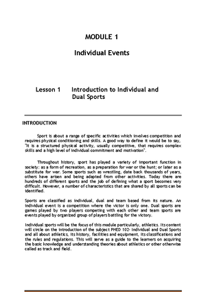 Module 1 Lesson 2 - MODULE 1 Individual Events Lesson 2 Athletics: History and Events MODULE I ...