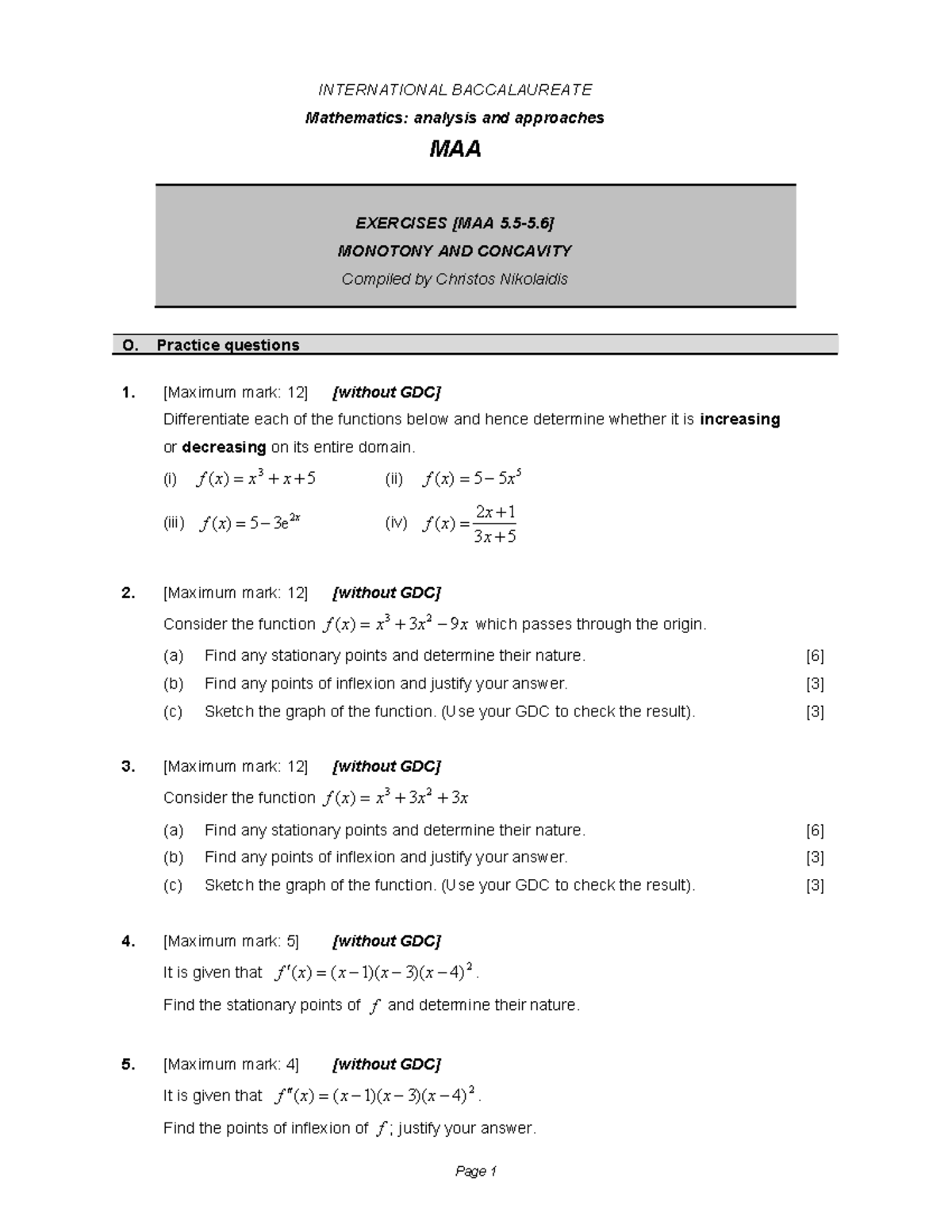 [MAA 5.5-5.6] Monotony AND Concavity eco - ####### INTERNATIONAL BACCALAUREATE ...