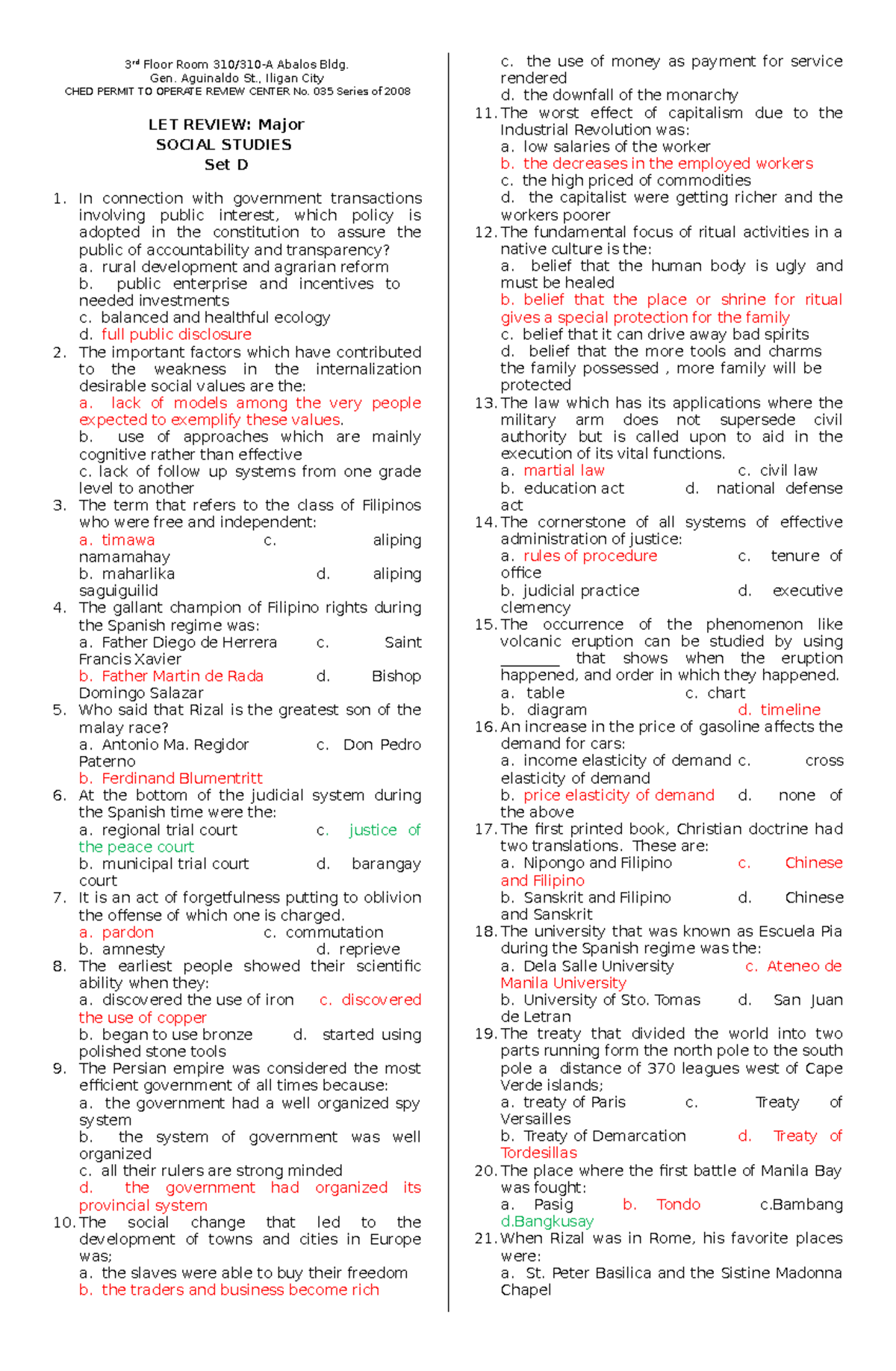 LET Reviewer Social Studies D - 3 rd Floor Room 310/310-A Abalos Bldg ...