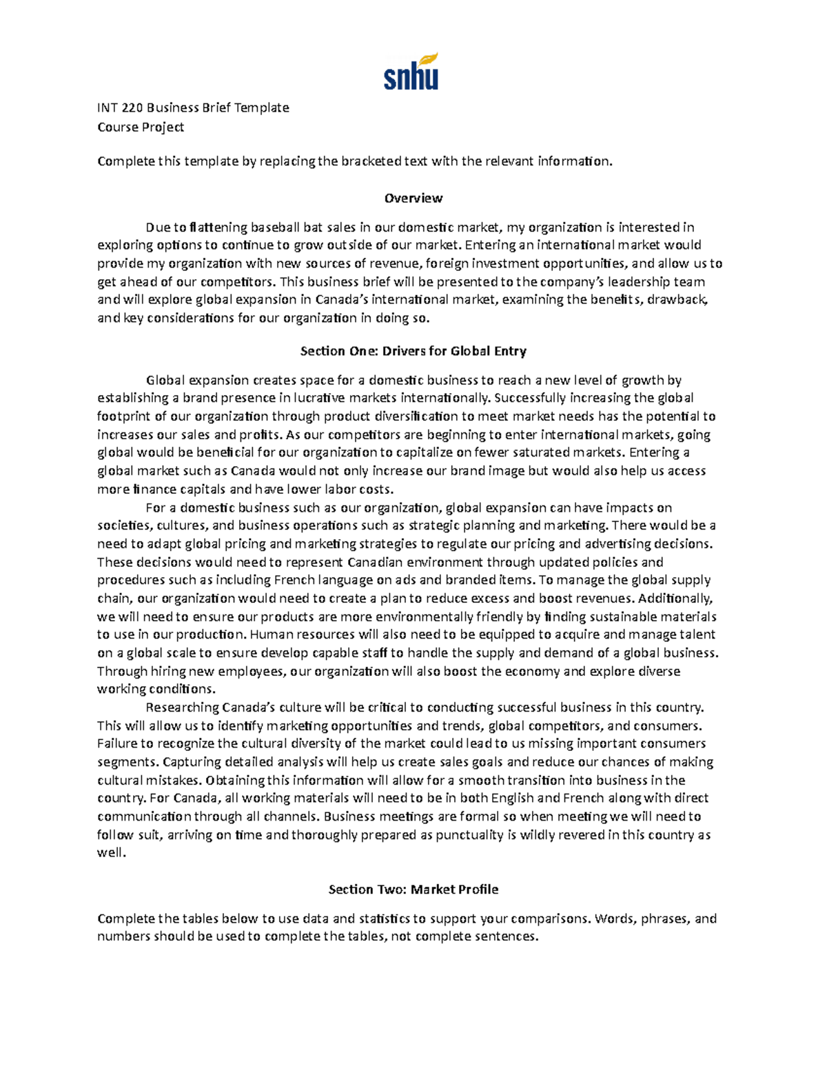D Rogers, 2-1 Milstone One, Business Brief-2 - INT 220 Business Brief ...