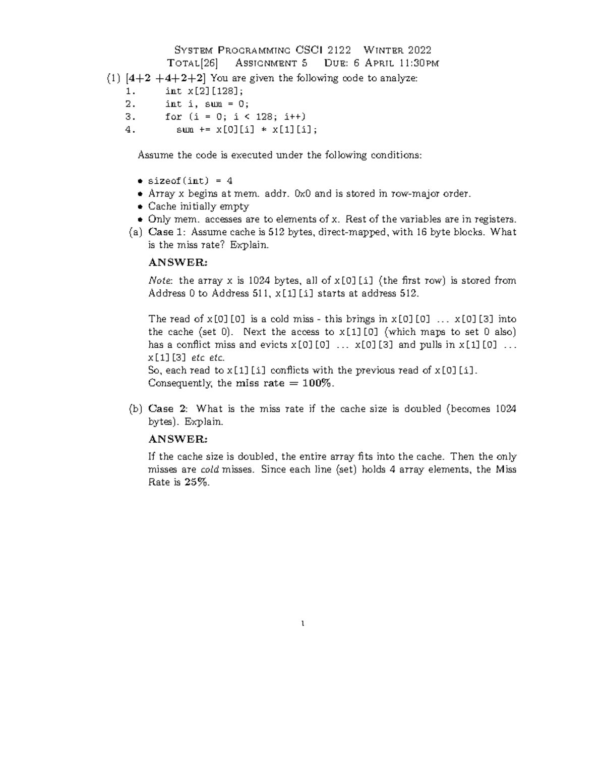 A5 Sols W22 - Assigment 5 solution CSCI 2122 - System Programming CSCI 2122 Winter 2022 Total[26 ...