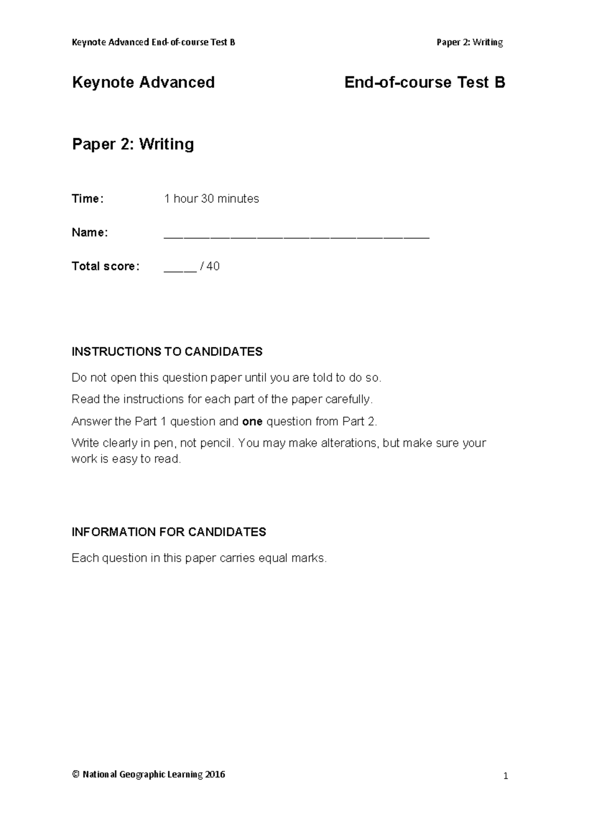 Adv End-of-course Test B Paper 2 - Read the instructions for each part ...
