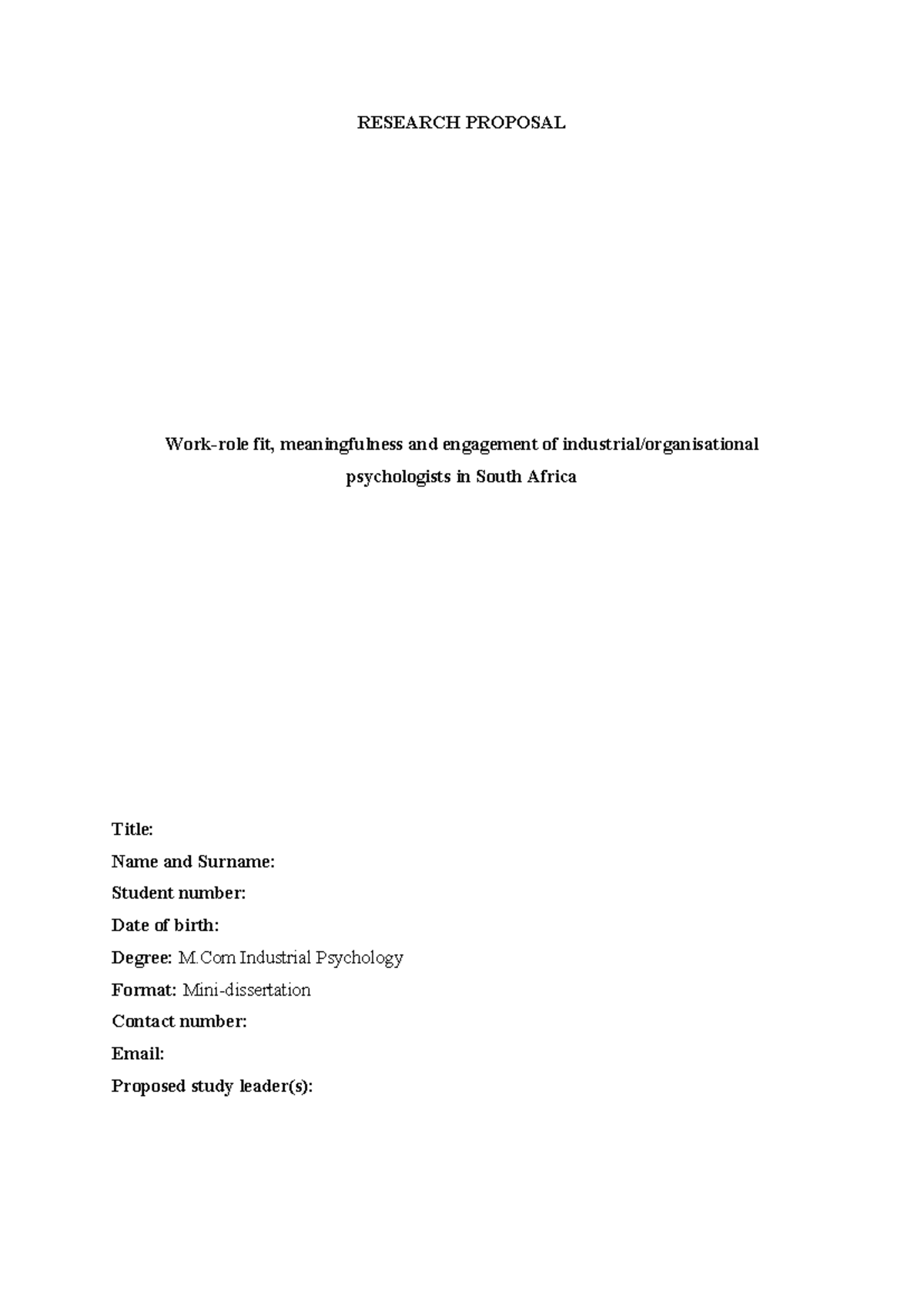 Example proposal - Summary Research Methodology - RESEARCH PROPOSAL ...