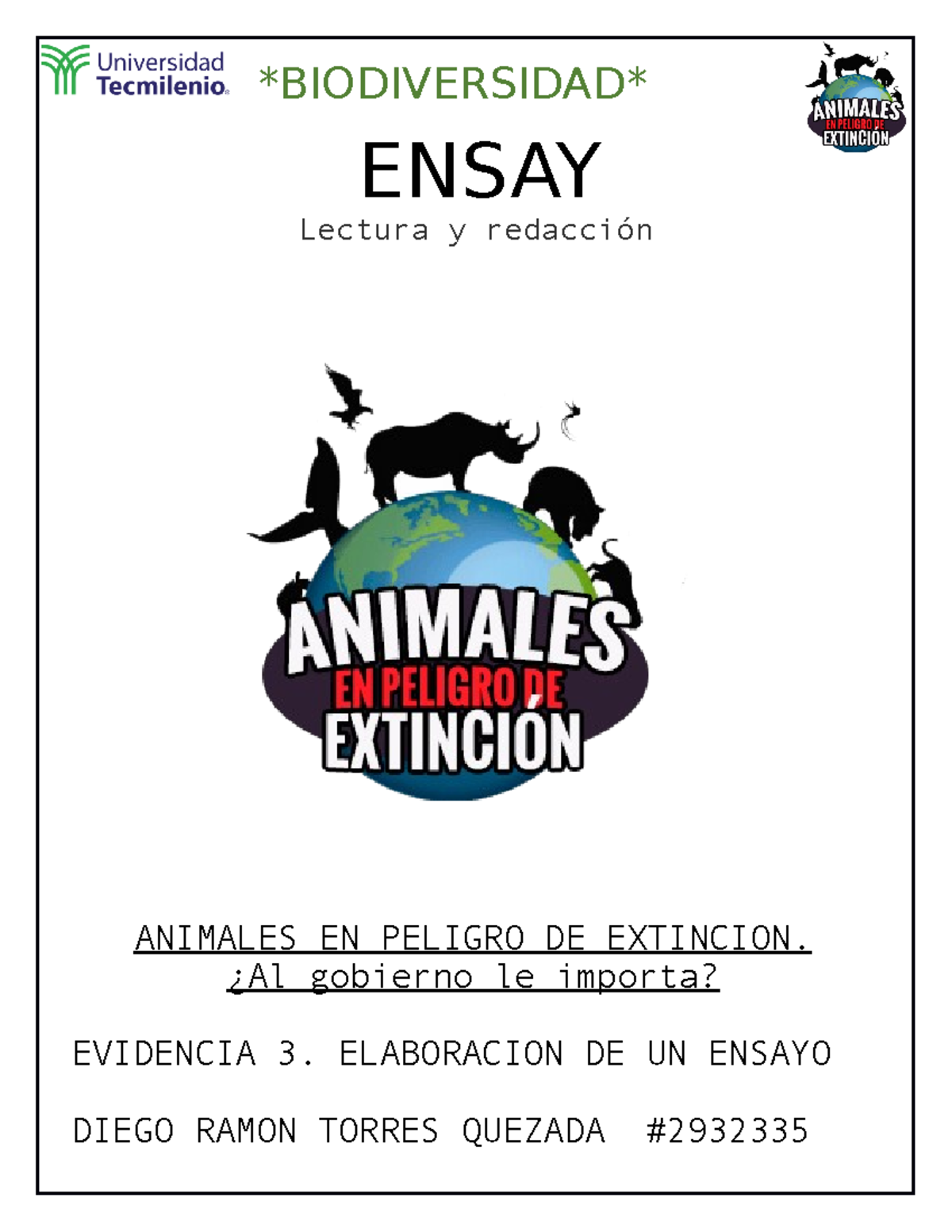 Ensayo animales en peligro. Edicion 1Practica - Lectura y redacción ...