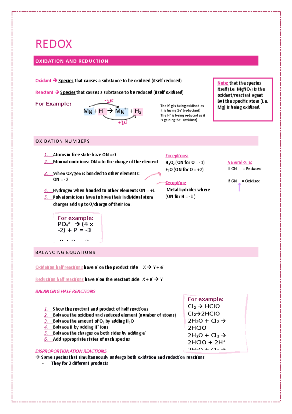 Redox notes year 12 Chem ATAR - REDOX OXIDATION AND REDUCTION Oxidant ...