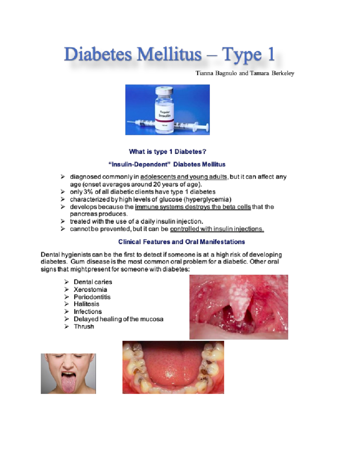 Diabetes type I Factsheet - Diagnosis and Treatment Blood glucose ...