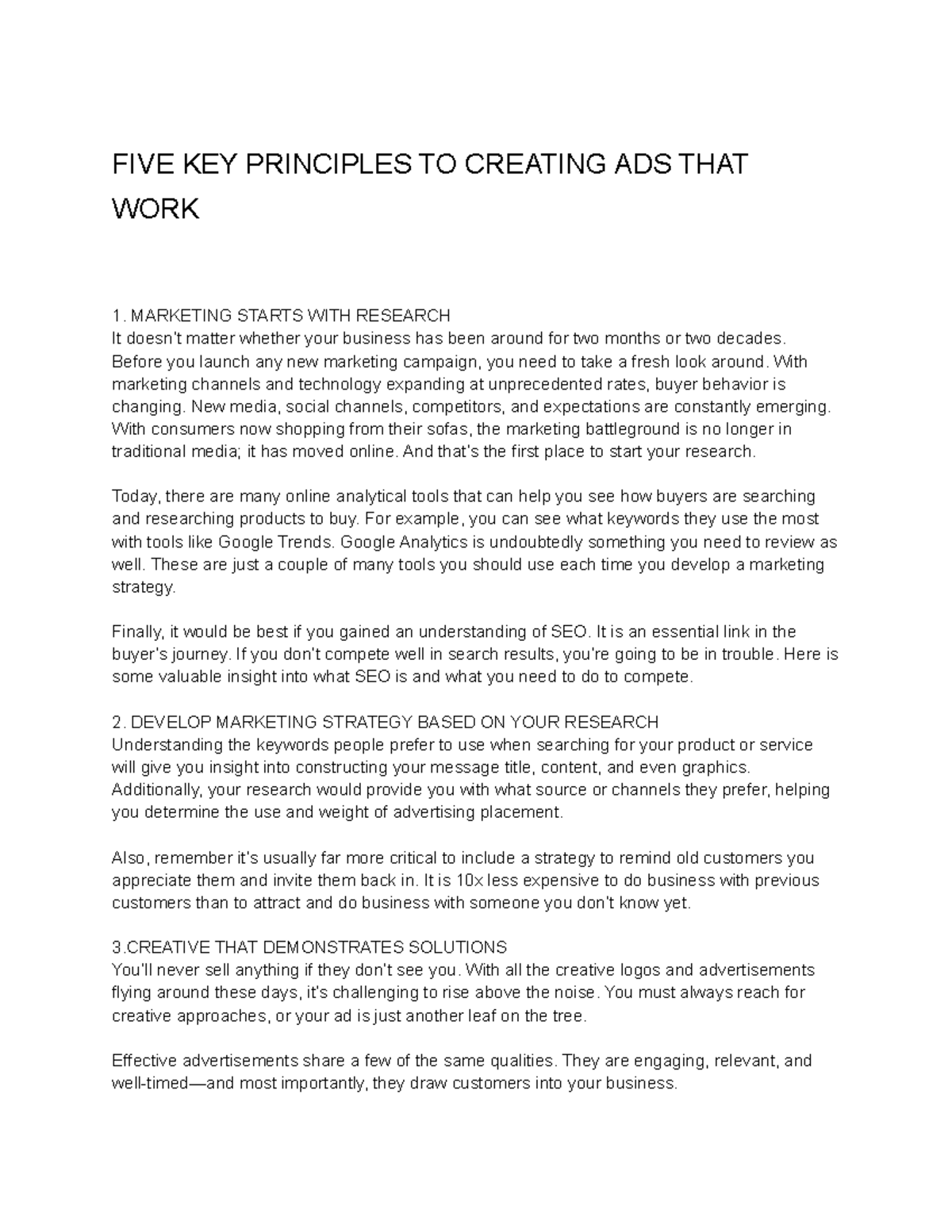 FIVE KEY Principles TO Creating ADS THAT WORK - FIVE KEY PRINCIPLES TO ...