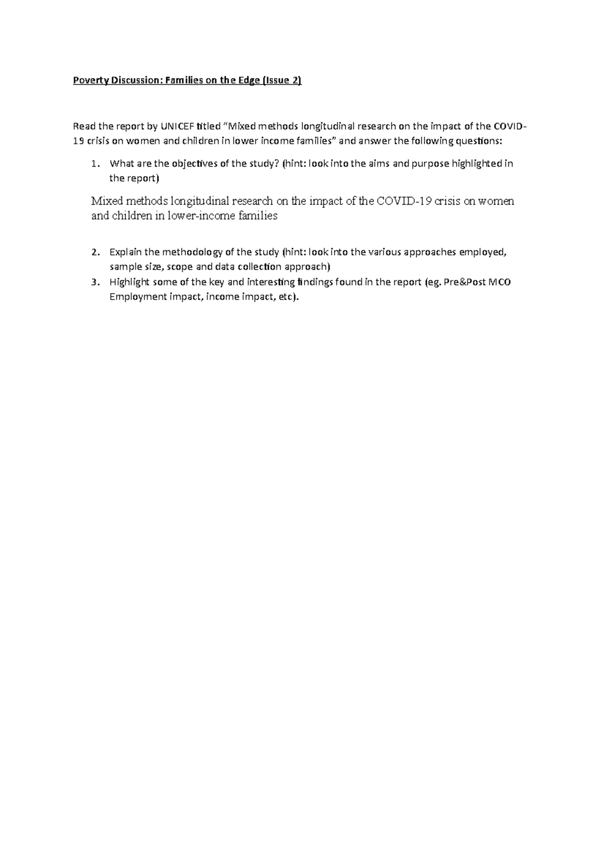 Poverty Discussion - Pre&Post MCO Employment impact, income impact, etc ...