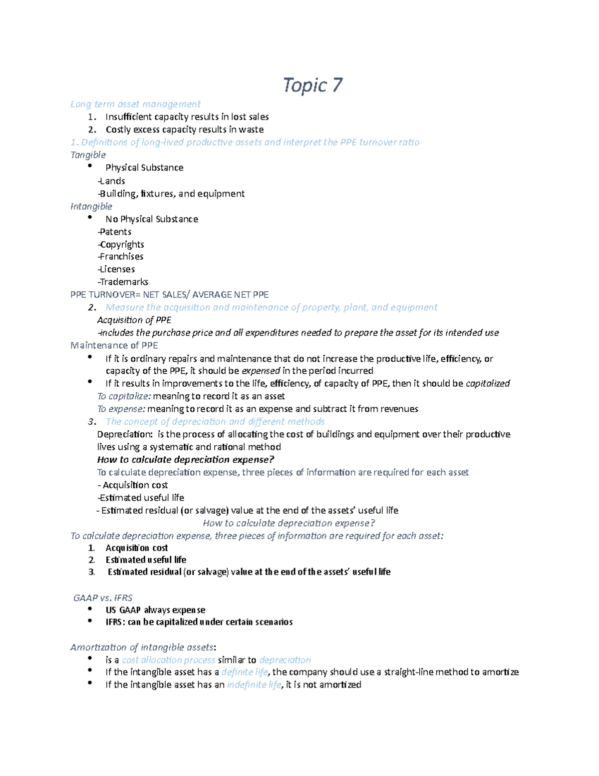 Topic 7 - Long term assets - Topic 7 Long term asset management 1 ...