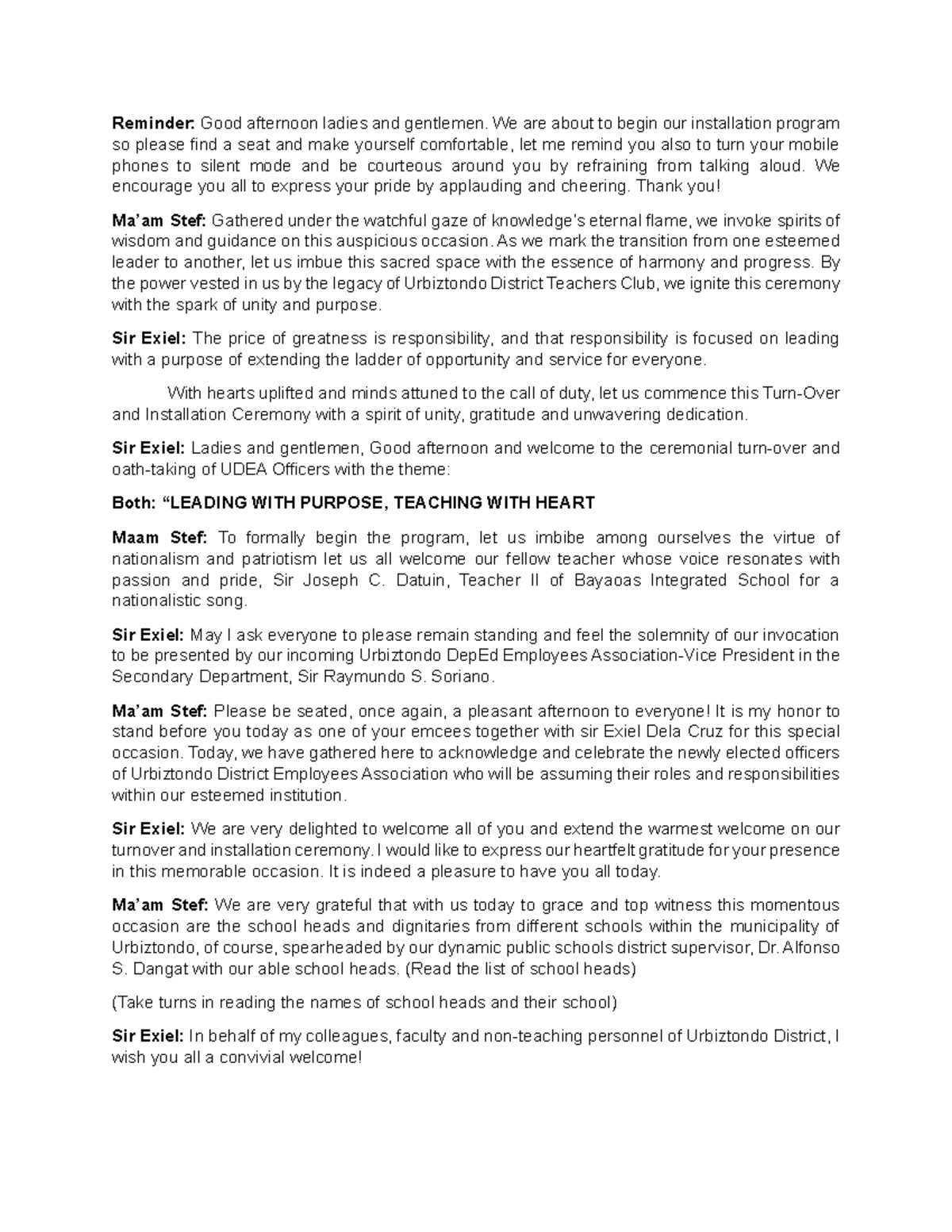 Induction- Program- Script - Reminder: Good afternoon ladies and ...