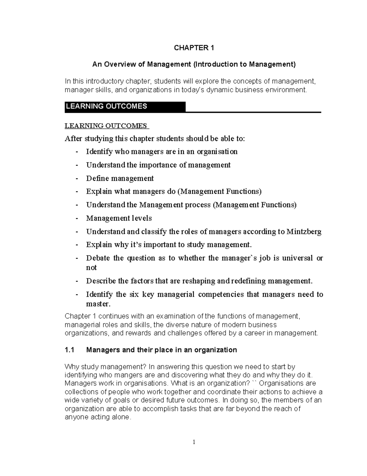 CBMD022 Chapter 1 AN Overview OF Management `24 - CHAPTER 1 An Overview ...