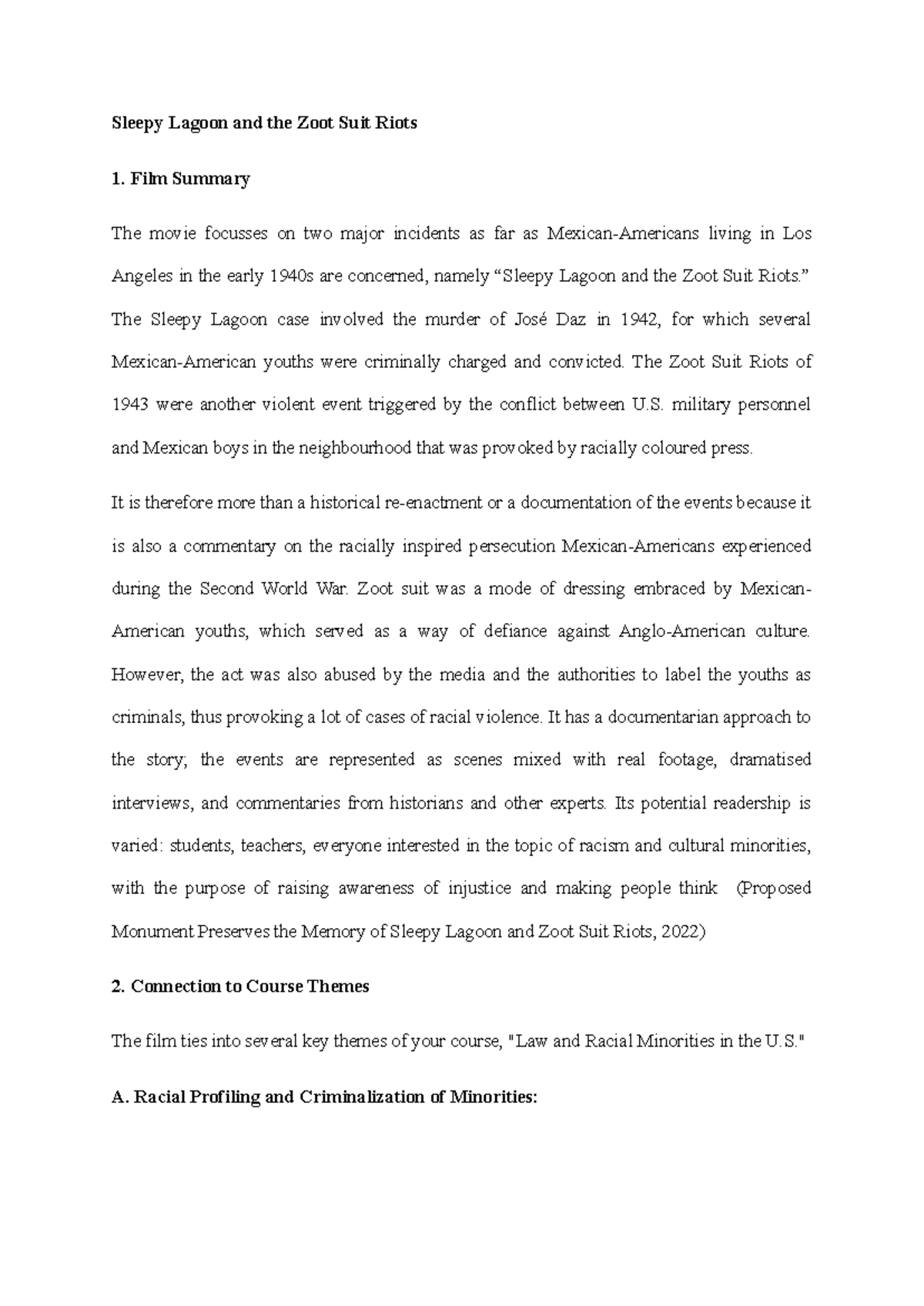 Flm analysis - Answer these questions - Sleepy Lagoon and the Zoot Suit ...