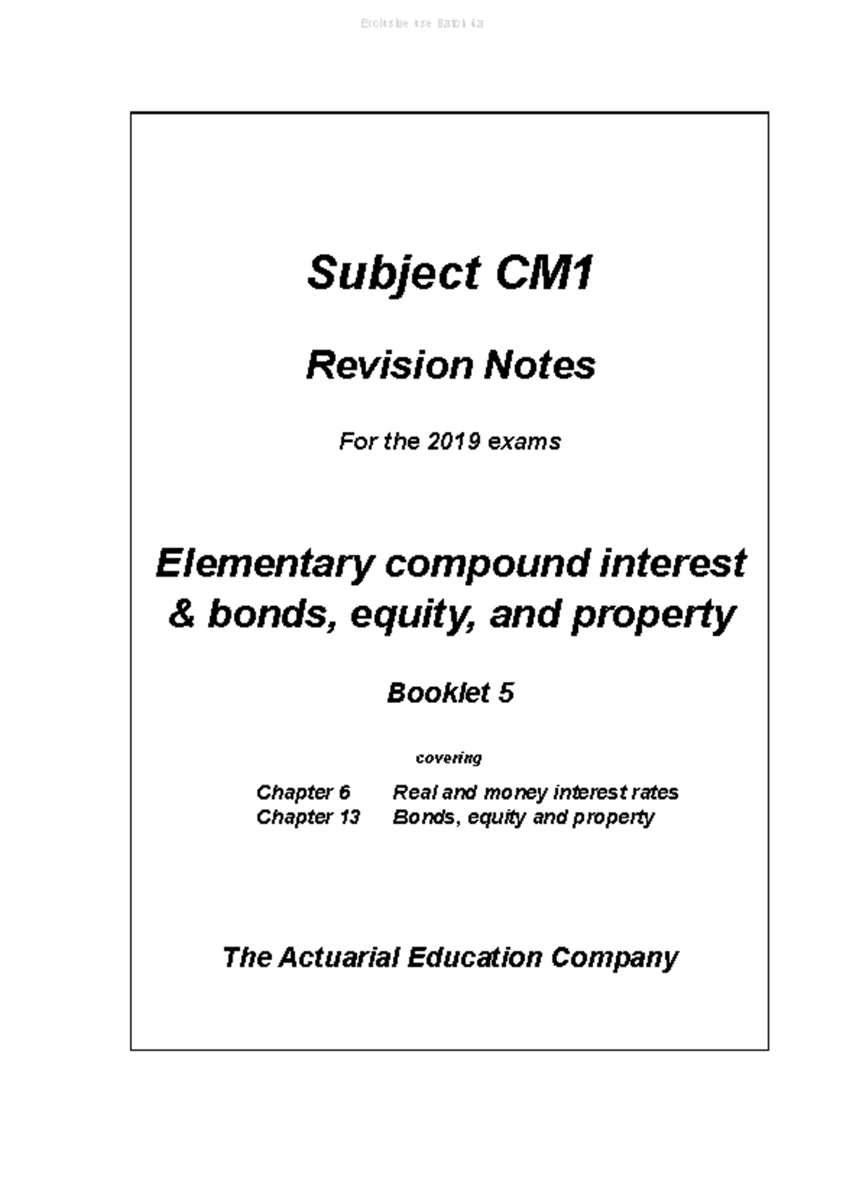 Booklet 5 - finance in general - Subject CM Revision Notes For the 2019 ...