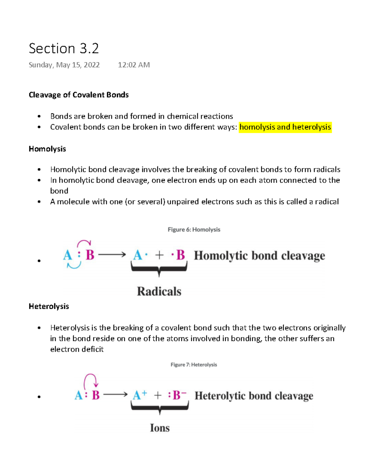 Section 3 - notes on topic - Cleavage of Covalent Bonds " Bonds are ...