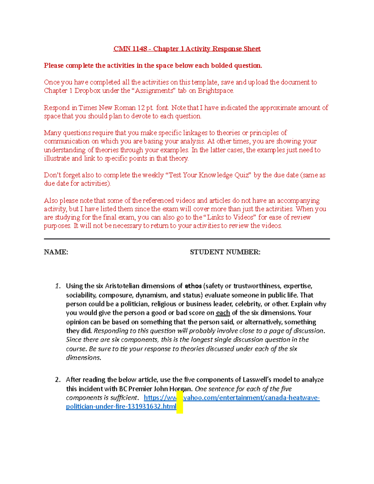 Chapter 1 Activity Response Sheet - CMN 1148 - Chapter 1 Activity ...