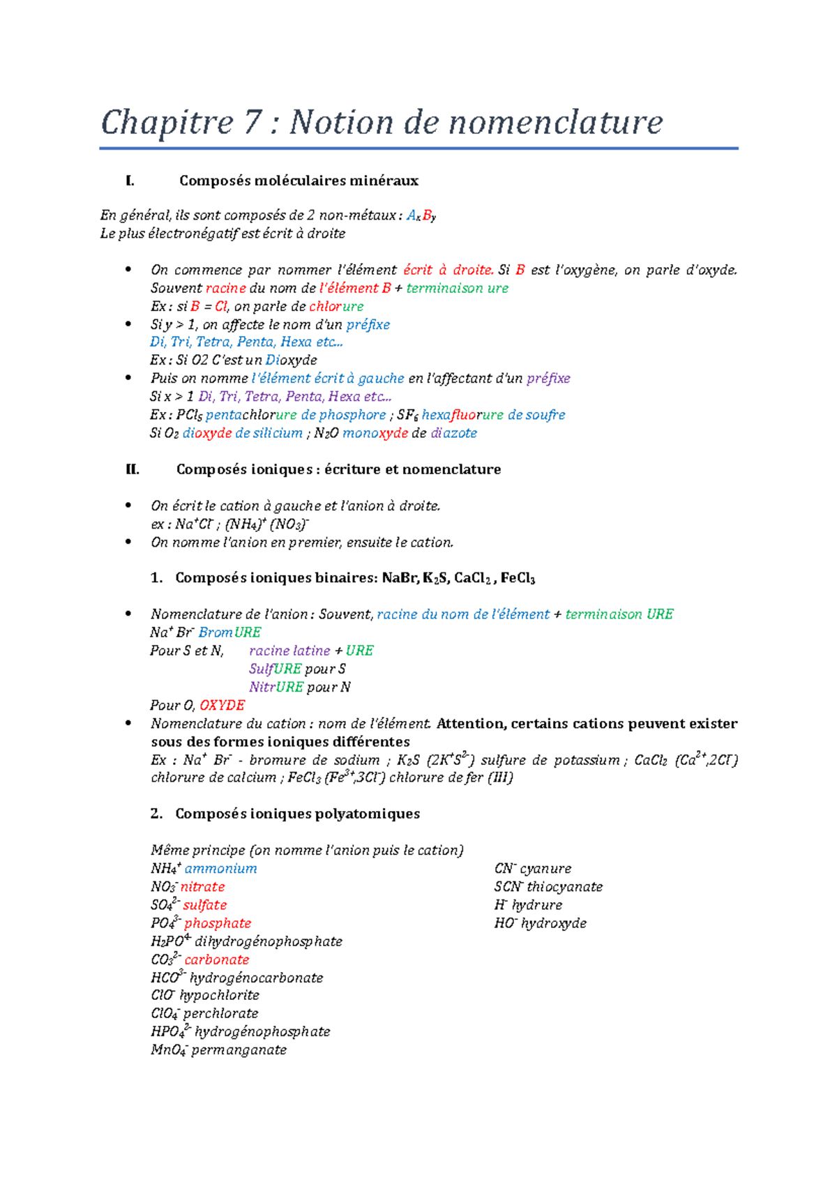 Chimie 7 Notion DE Nomenclature - Chapitre 7 : Notion de nomenclature I ...