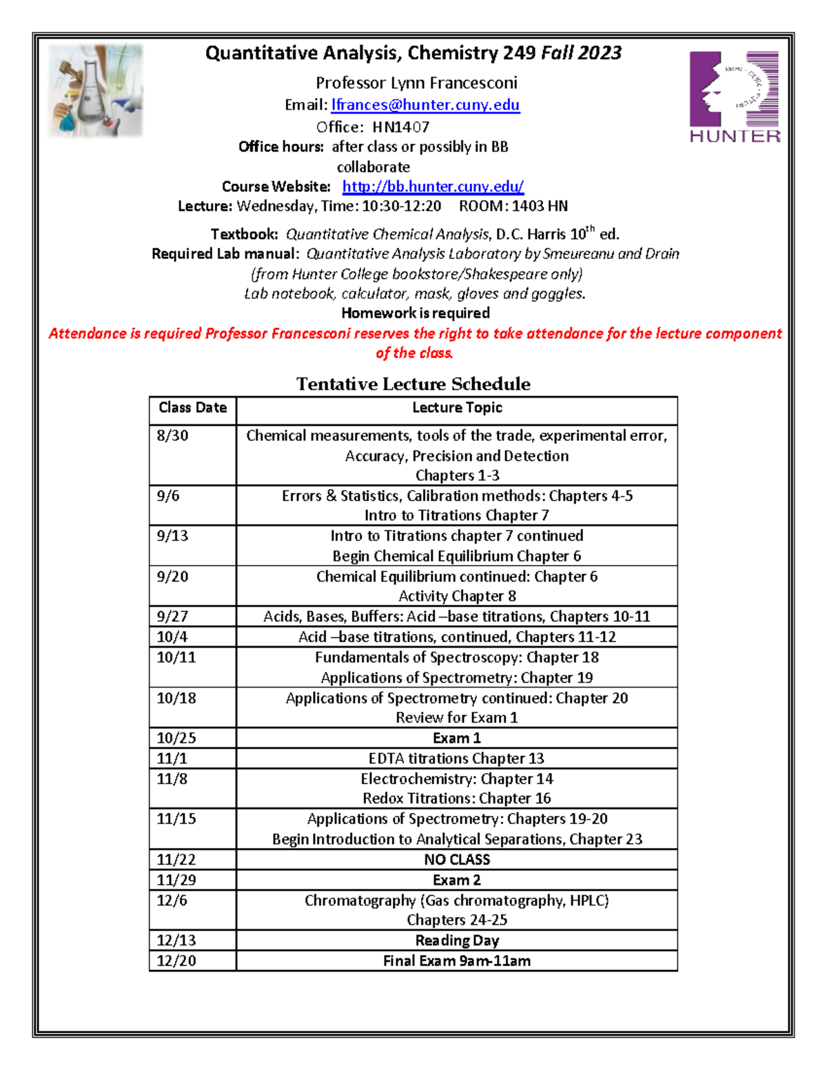Quant Syllabus Fall 2023 - Quantitative Analysis, Chemistry 249 Fall 20 ...