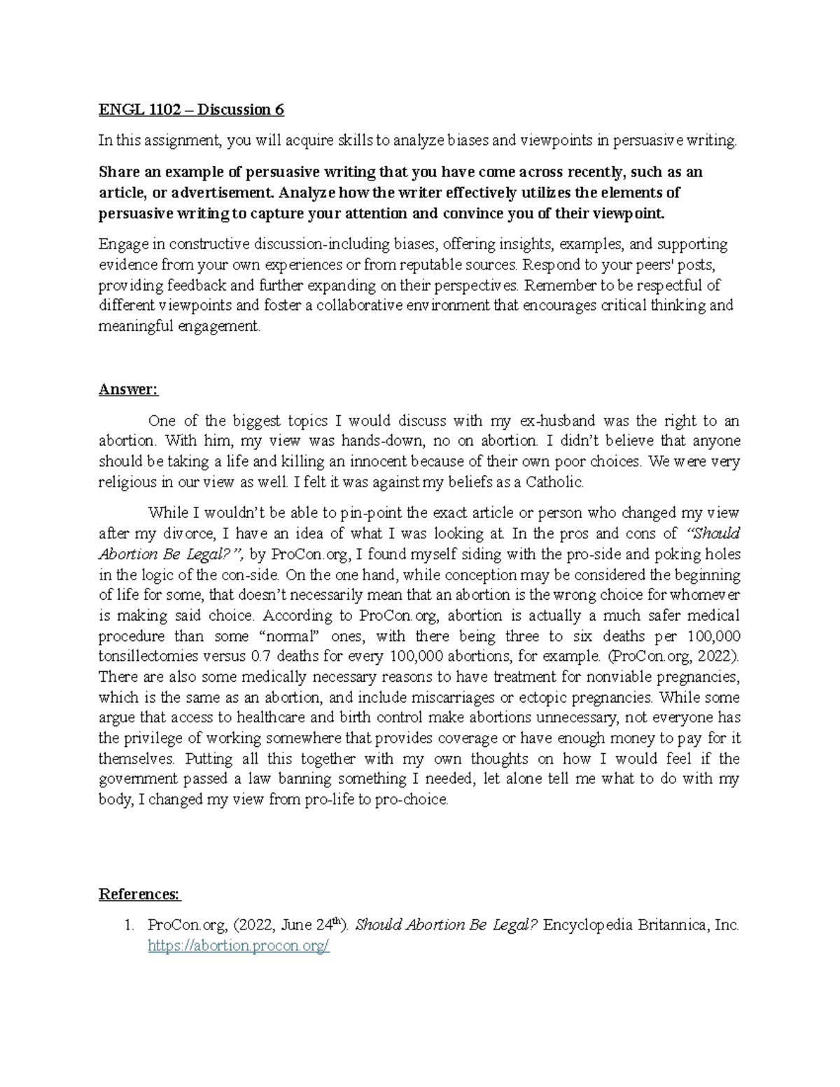 ENGL 1102 - Discussion 6 - ENGL 1102 – Discussion 6 In this assignment ...