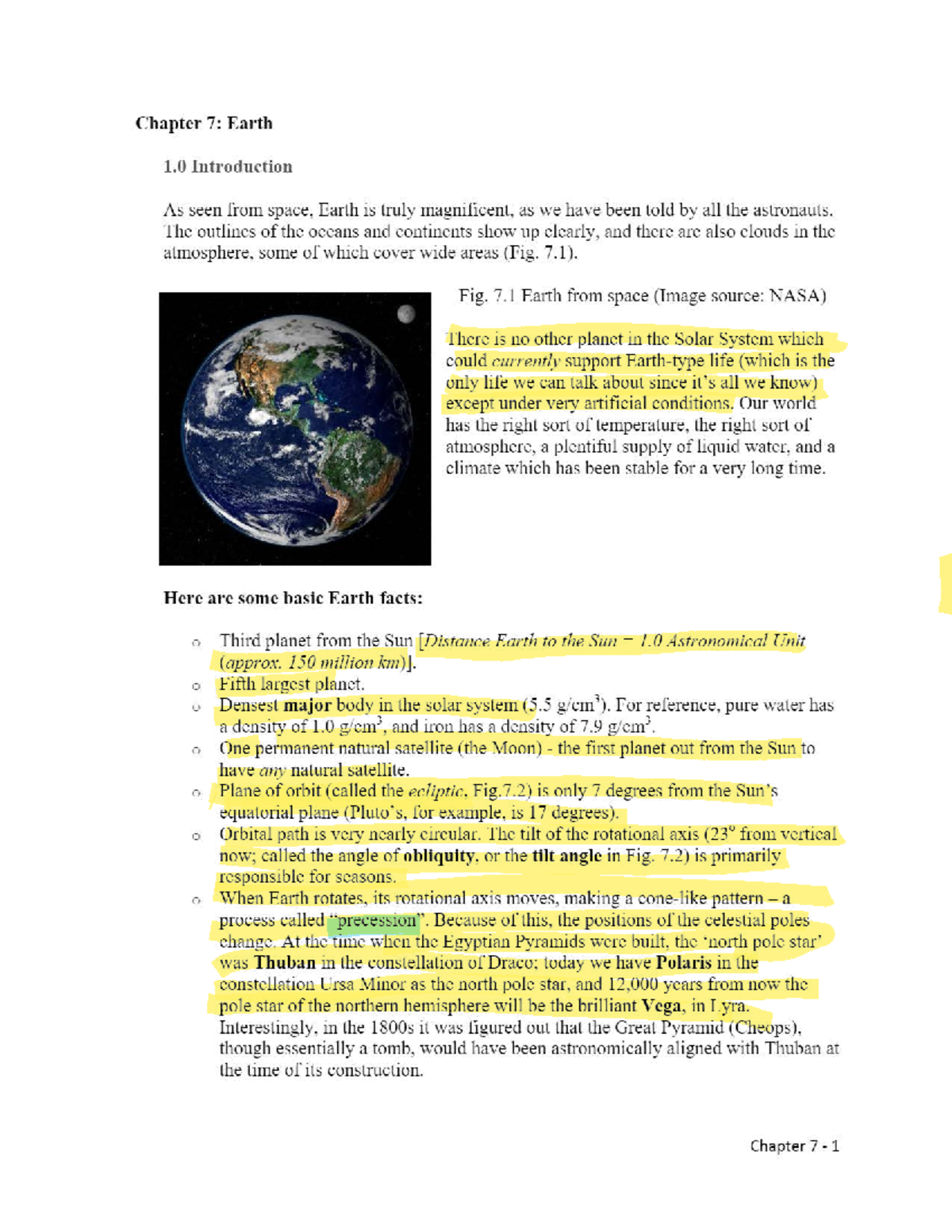Chapter 7- Earth - notes - Chapter 7: Earth 1 Introduction As seen from ...