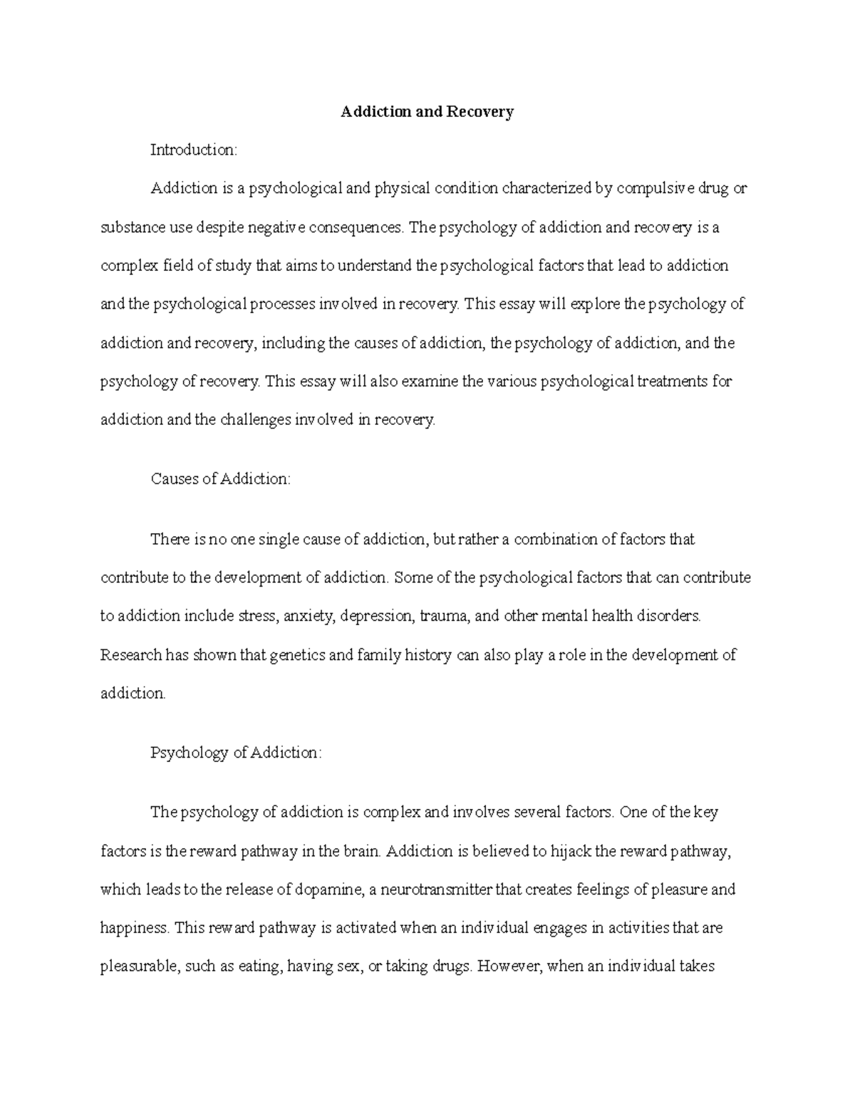 Addiction and Recovery - Addiction and Recovery Introduction: Addiction ...