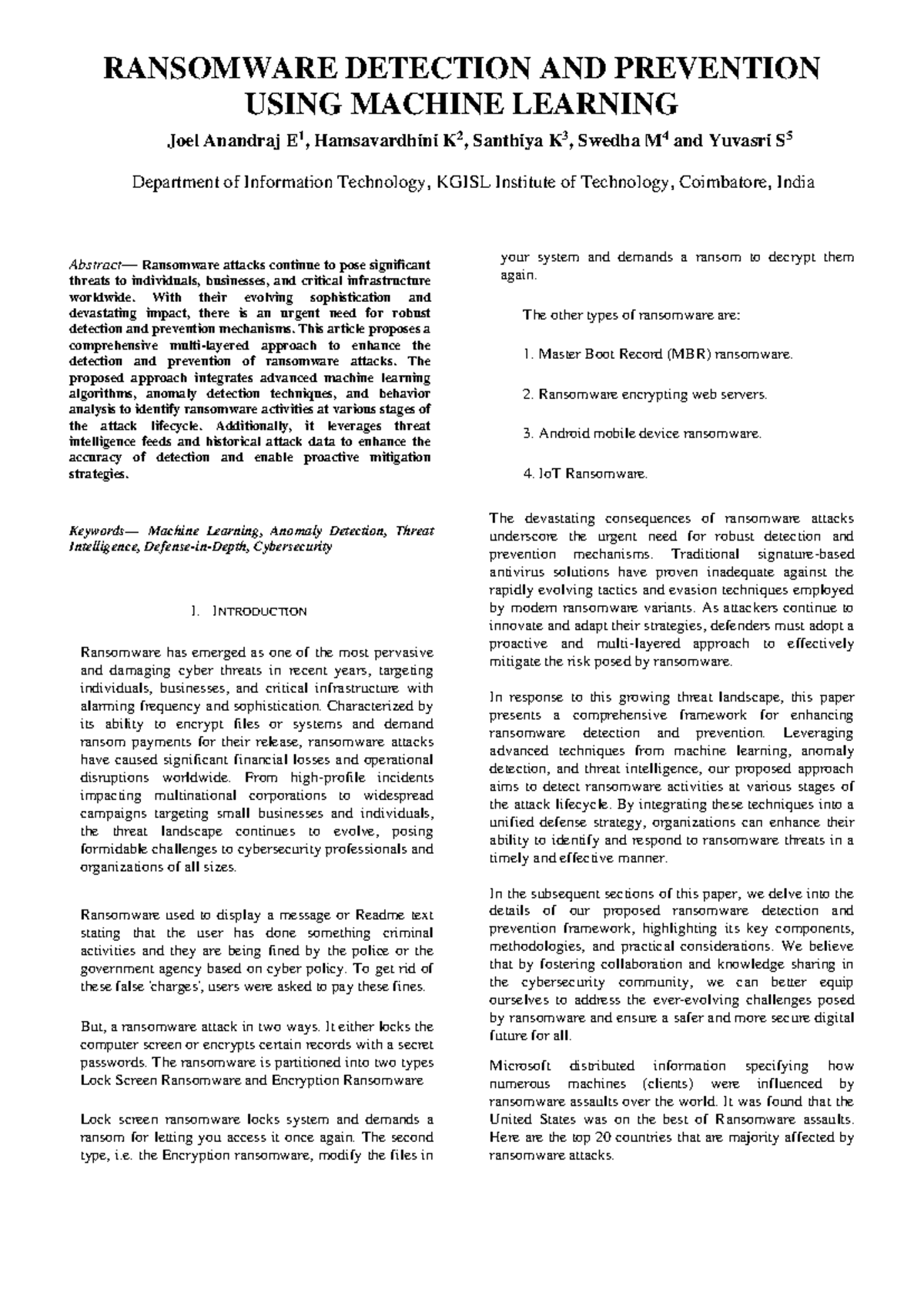 Ransom Paper - nilll - RANSOMWARE DETECTION AND PREVENTION USING ...