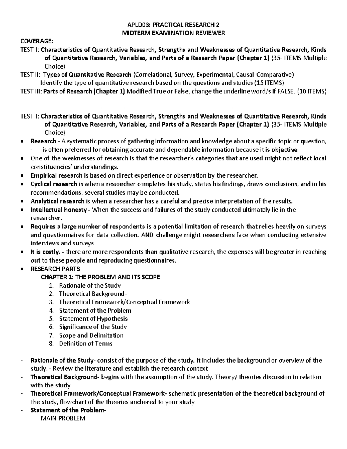 Updated 2023 Midterm Reviewer APLD03 - APLD03: PRACTICAL RESEARCH 2 ...
