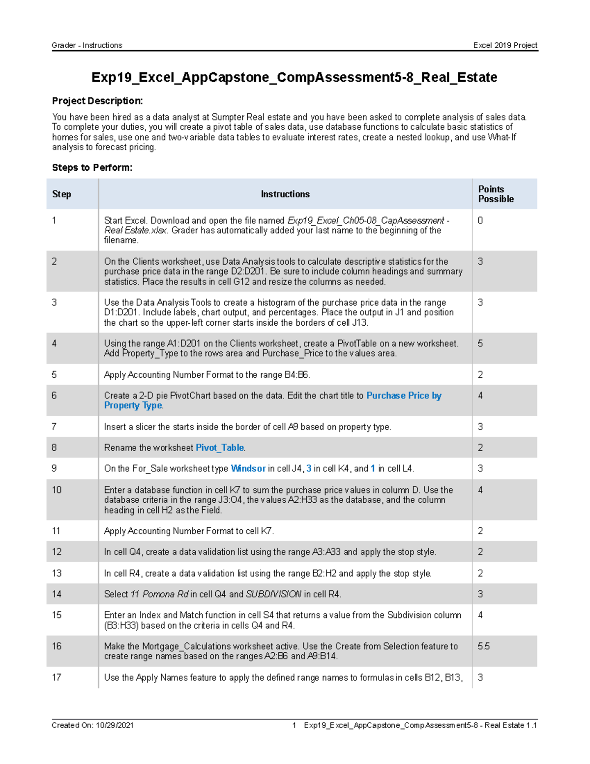 Exp19 Excel App Capstone Comp Assessment 5-8 Real Estate Instructions - Grader - Instructions ...