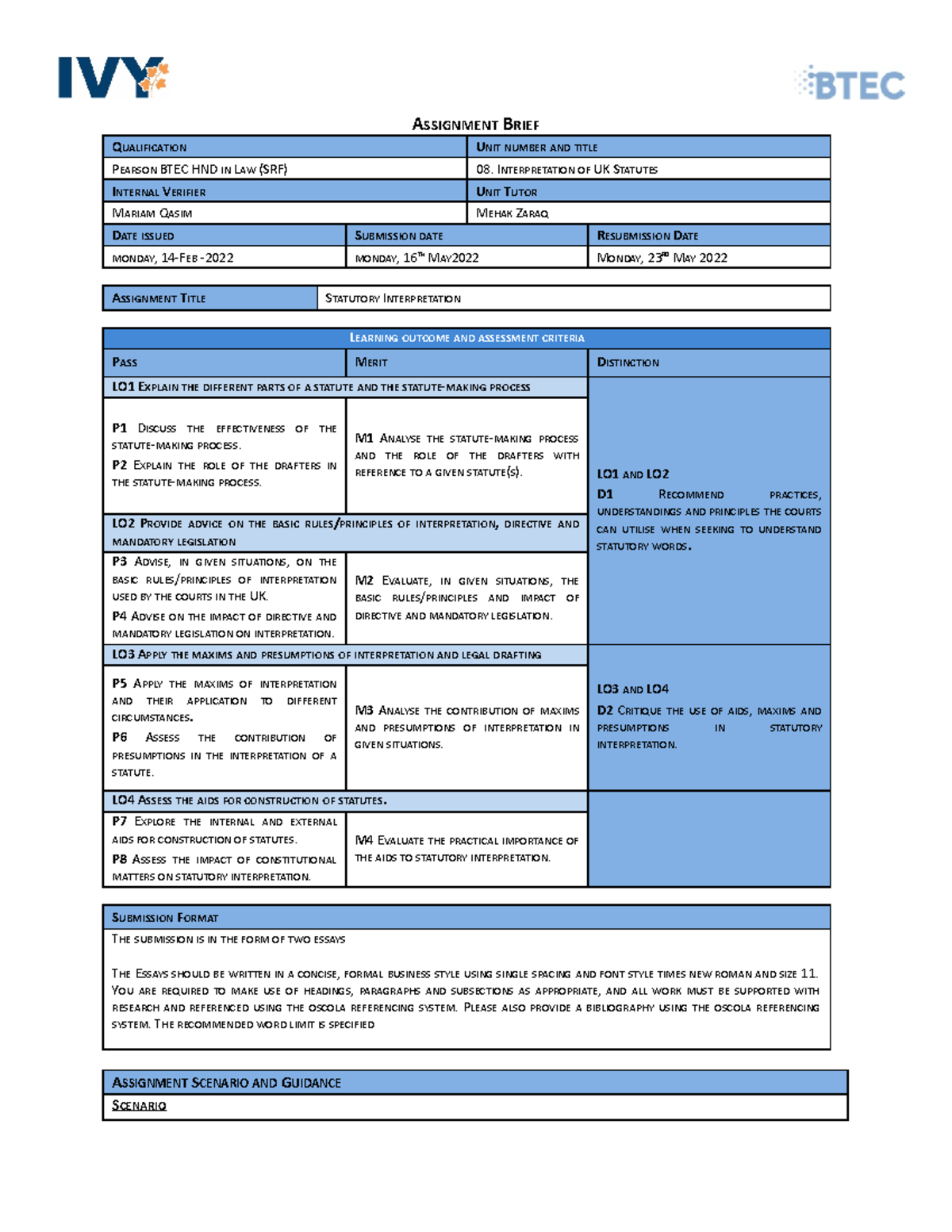 Interpretation OF UK Statutes Brief - ASSIGNMENT BRIEF QUALIFICATION ...