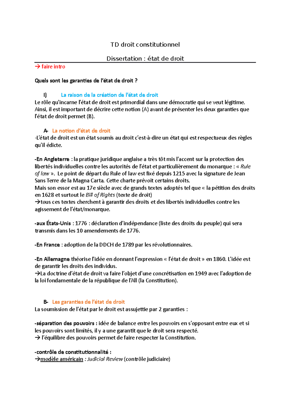 Dissertation tat De Droit TD Droit Constitutionnel Dissertation