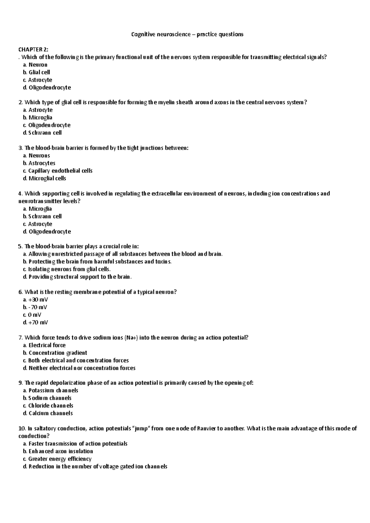 Cognitive neuroscience practise exam questions - Cognitive neuroscience ...