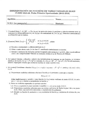 Tema6 - Diferenciación de funcións de varias variables reais Tema 6. Fórmula de Taylor. Extremos ...