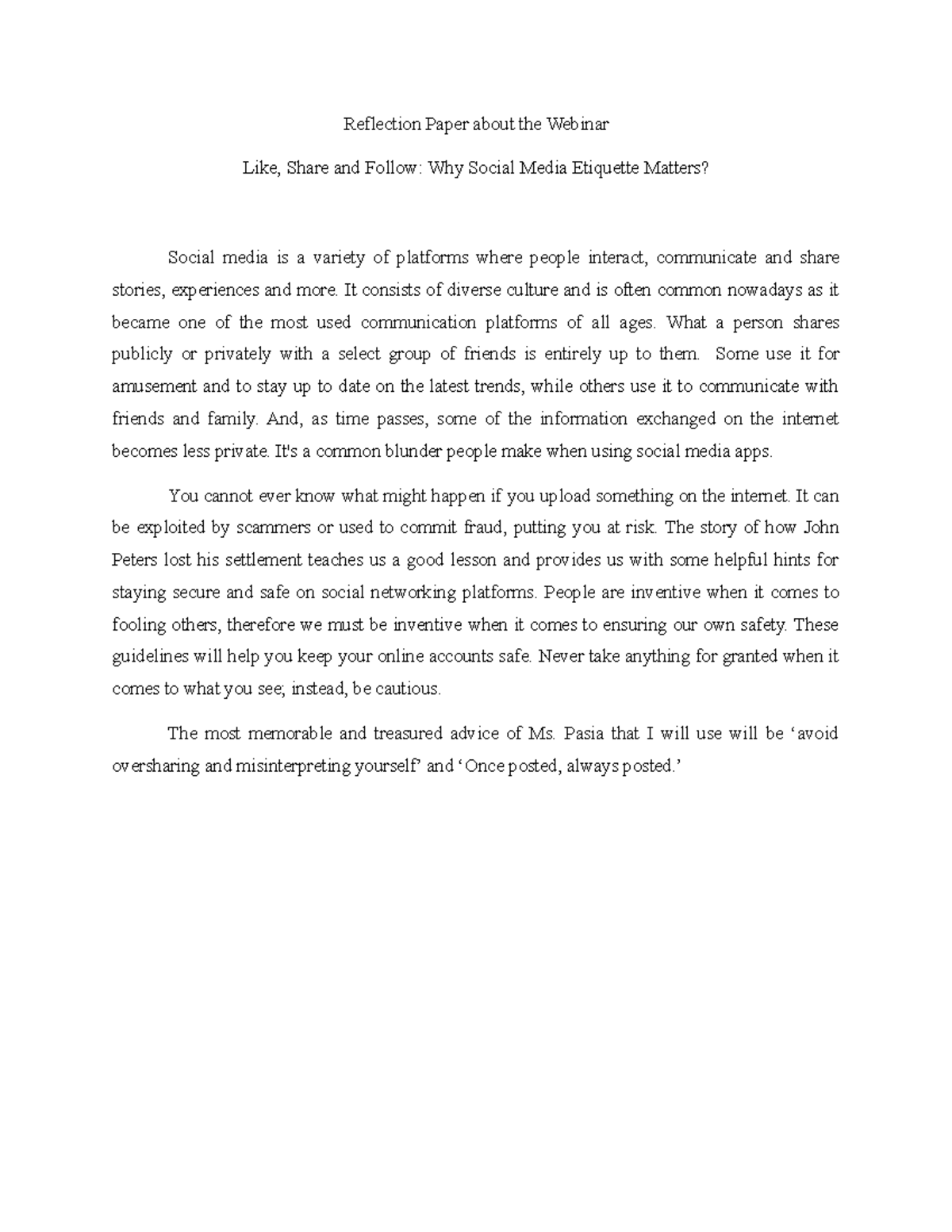 3rd- Reflection - adsadad - Reflection Paper about the Webinar Like ...