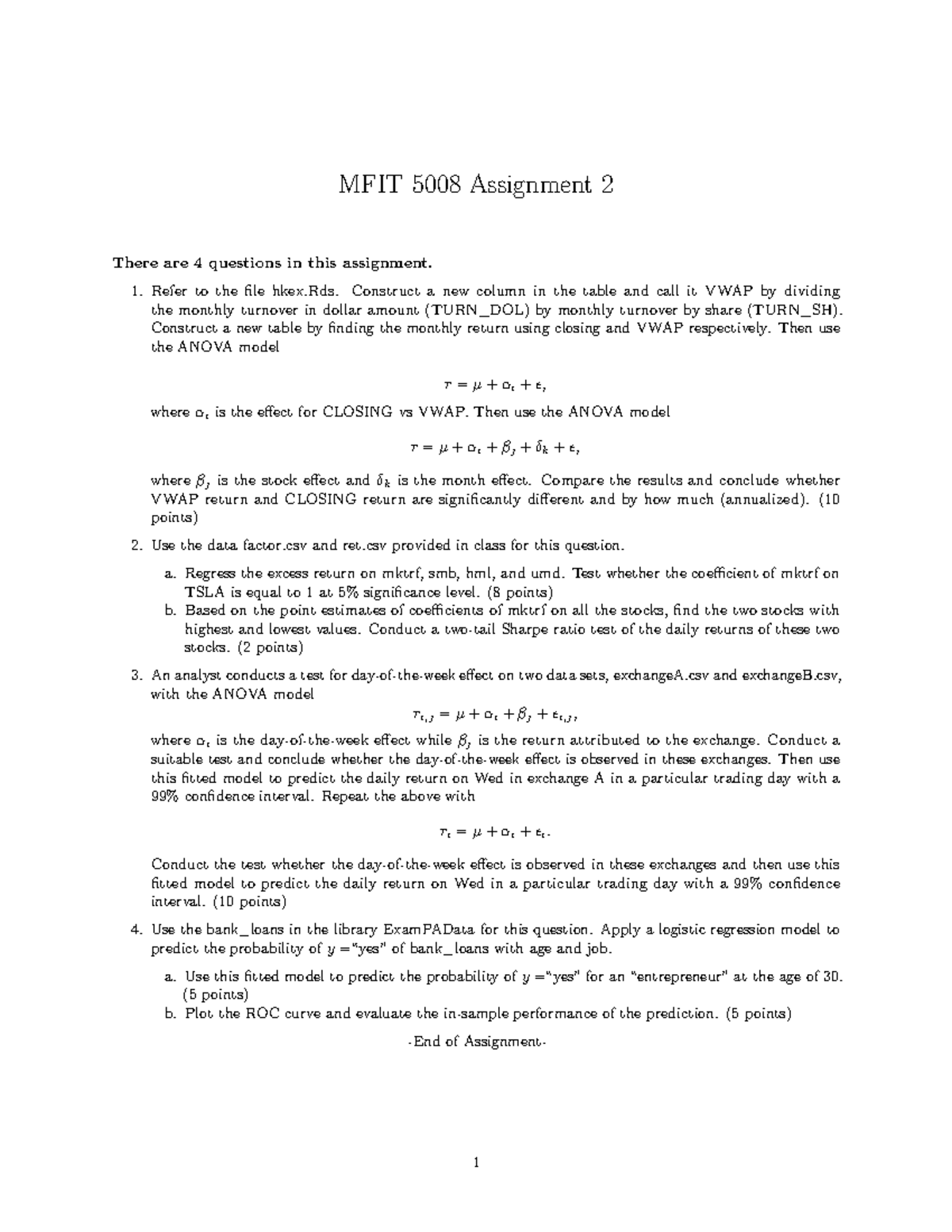 Assignment 2 - Refer to the file hkex. Construct a new column in the ...
