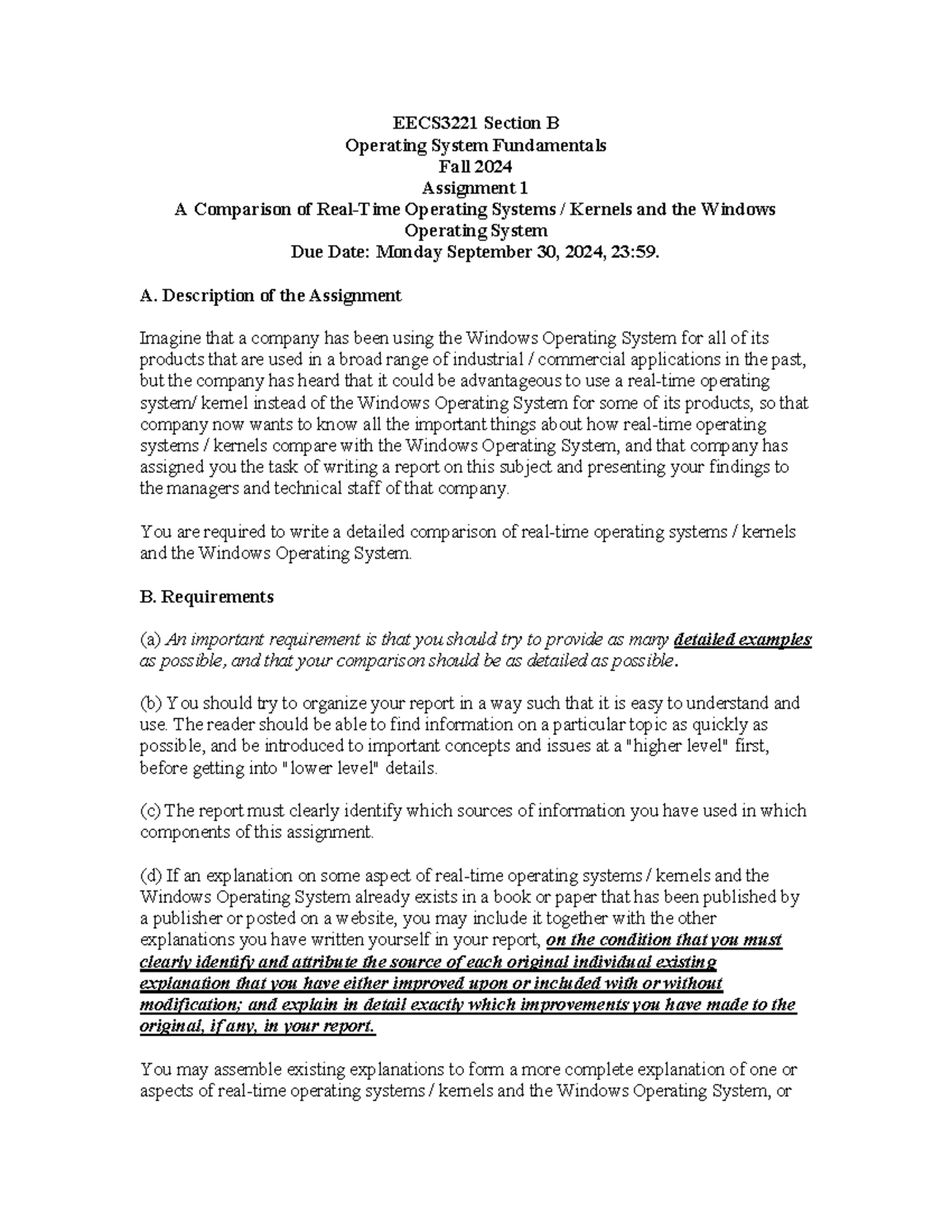 3221B F24 a1 - assignment 1 - EECS3221 Section B Operating System Fundamentals Fall 2024 ...