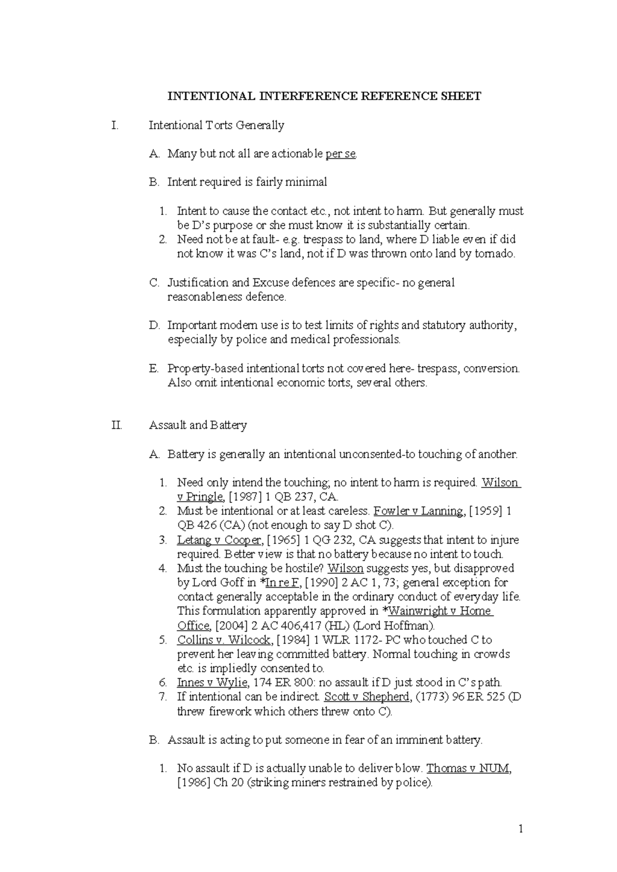 Intentional Interference Reference Sheet - INTENTIONAL INTERFERENCE ...