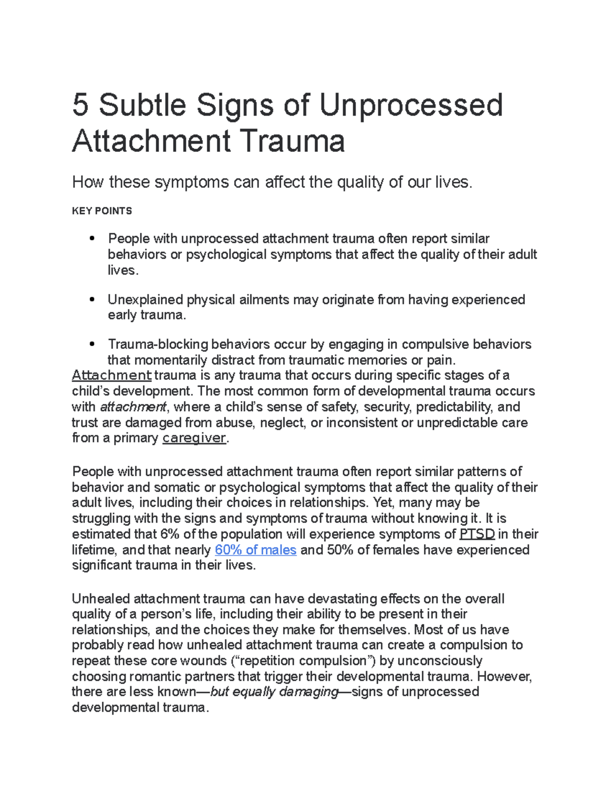 5 Subtle Signs of Unprocessed Attachment Trauma - KEY POINTS People ...