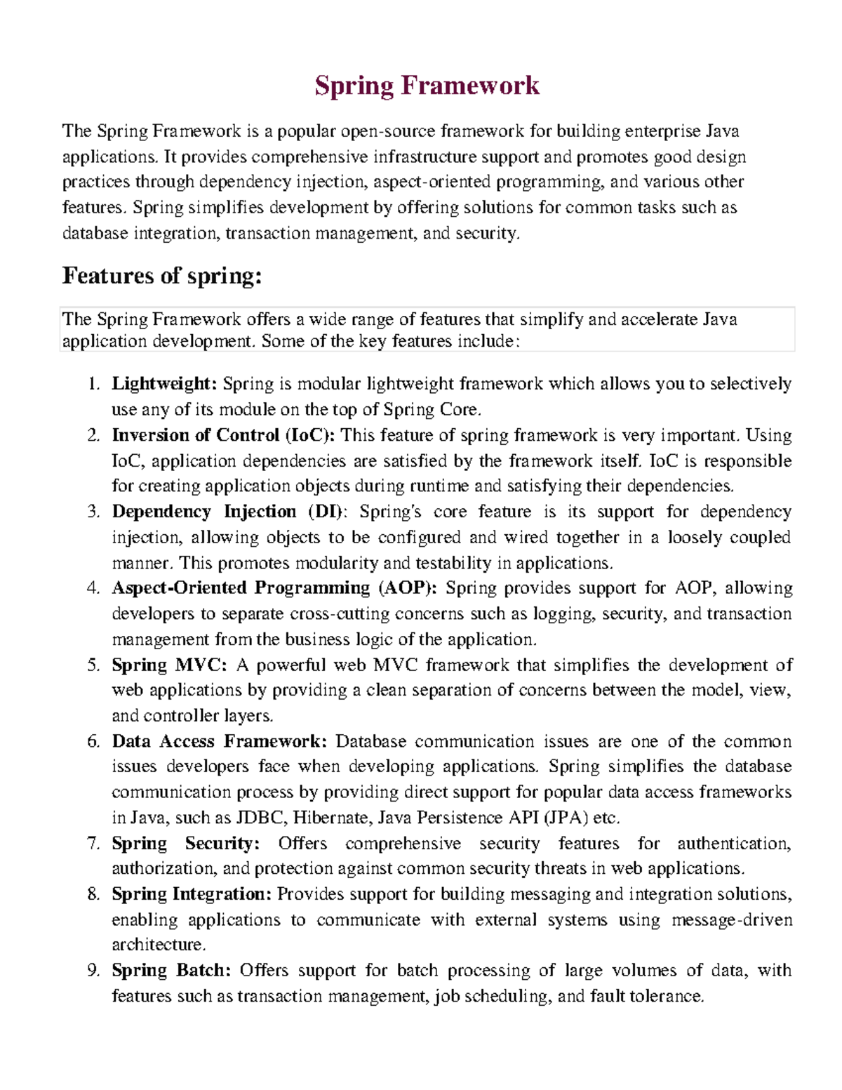 Spring frame work - Spring Framework The Spring Framework is a popular ...