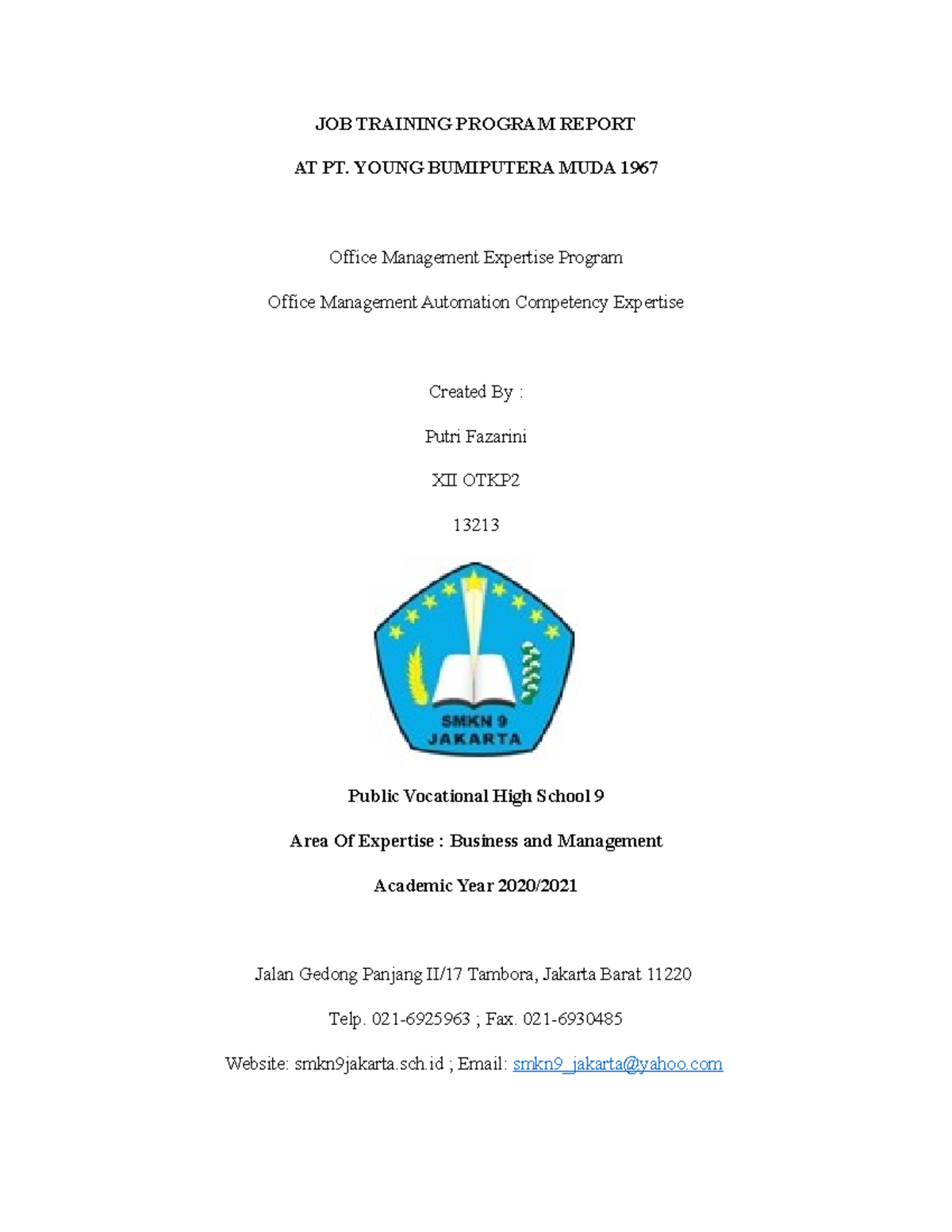 JOB Training Program Report - JOB TRAINING PROGRAM REPORT AT PT. YOUNG ...