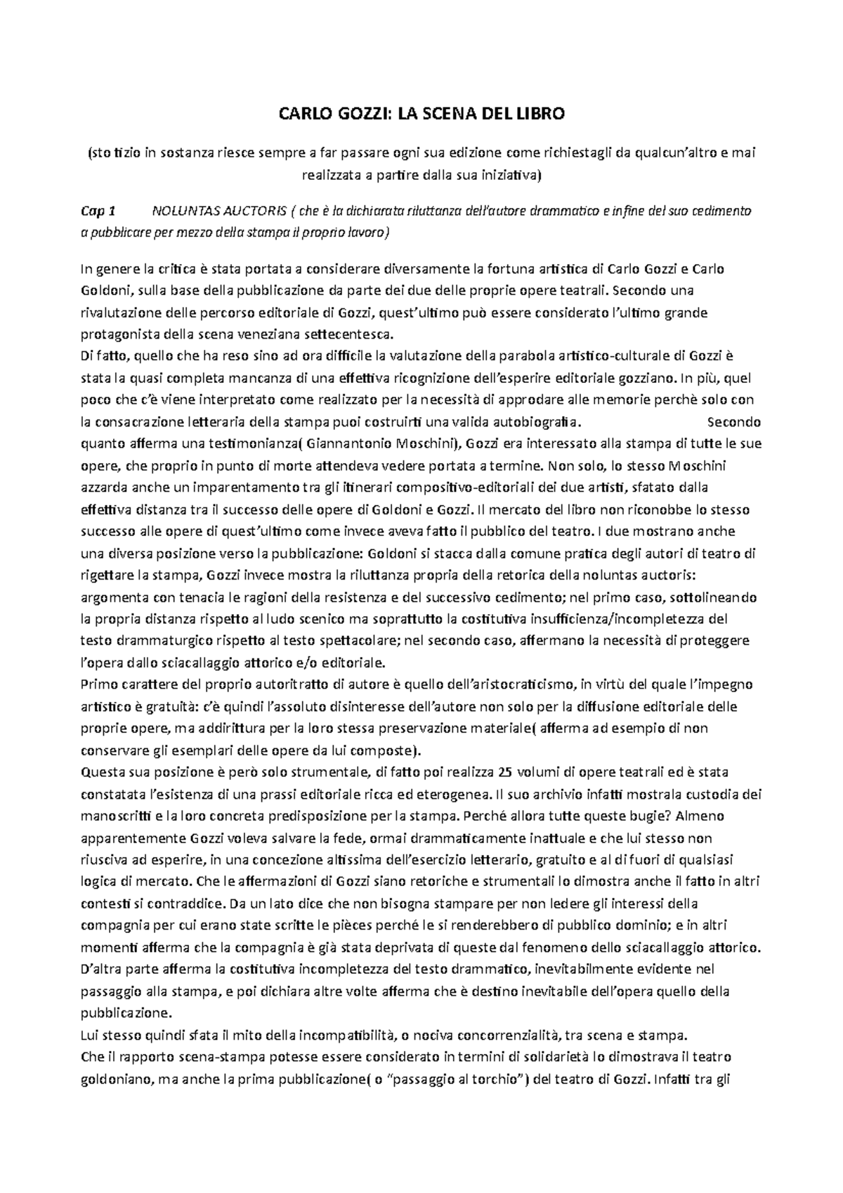 Riassunto Carlo Gozzi: La scena del libro - Scannapieco Anna - CARLO ...