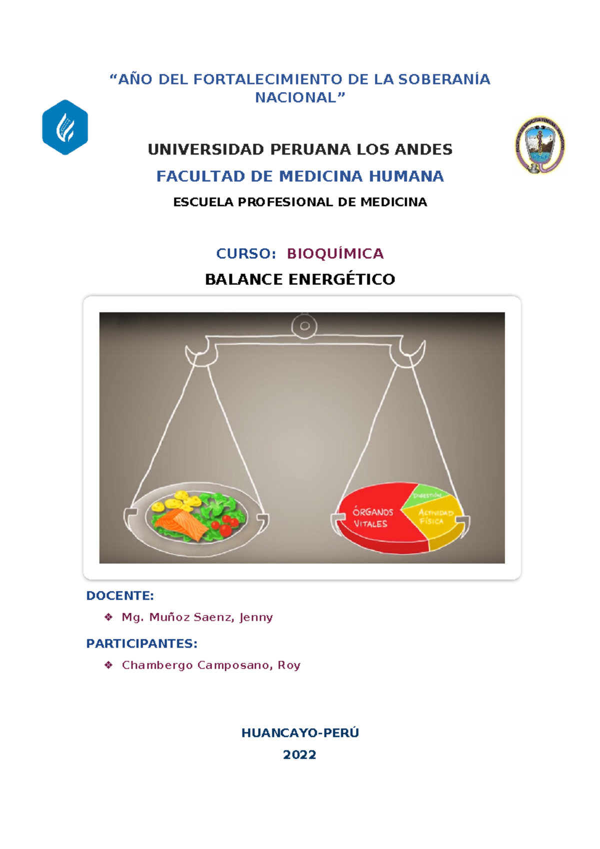 Calculo Energético roy - “AÑO DEL FORTALECIMIENTO DE LA SOBERANÍA ...