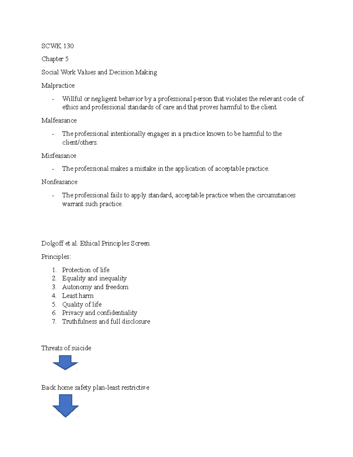SCWK 130 chapter 5 - SCWK 130 Chapter 5 Social Work Values and Decision Making Malpractice ...