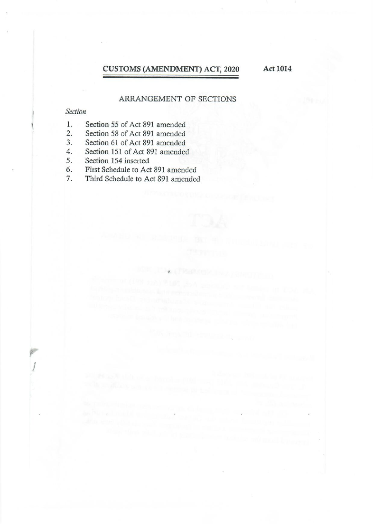 Customs ( Amendment) ACT, 2020 (ACT 1014) - CUSTOMS (AMENDMENT) ACT ...