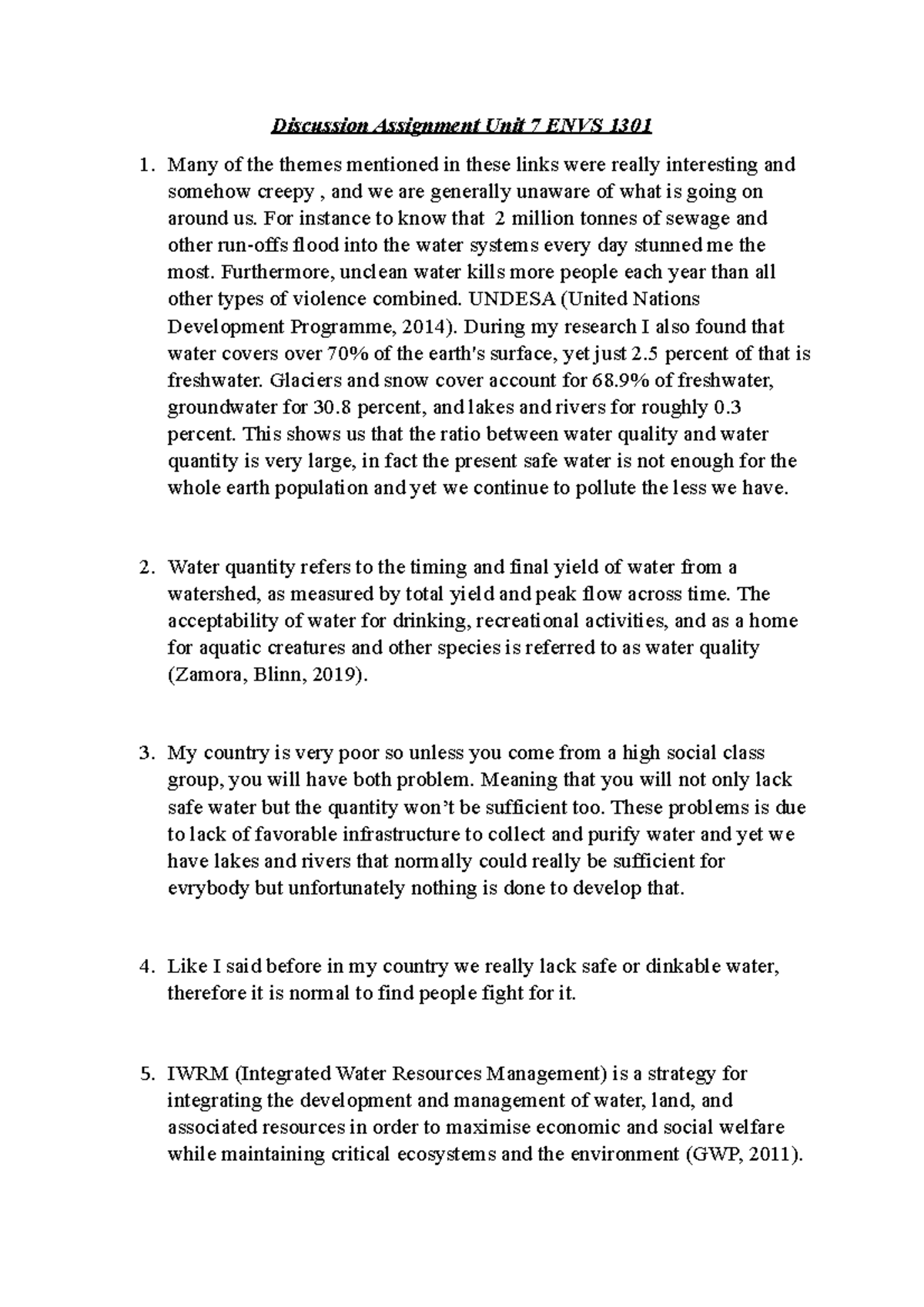 Discussion assignemnt unit 7 envs 1301 - Discussion Assignment Unit 7 ENVS 1301 Many of the ...