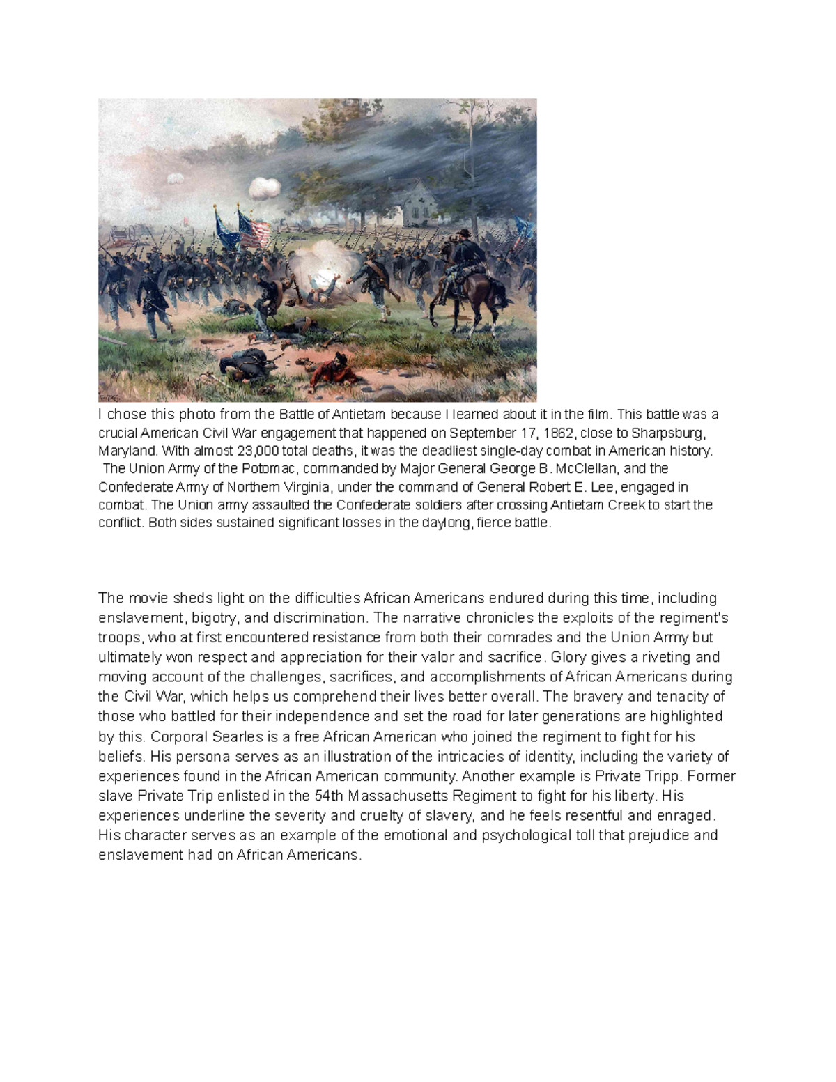 Us history 14 - I chose this photo from the Battle of Antietam because ...