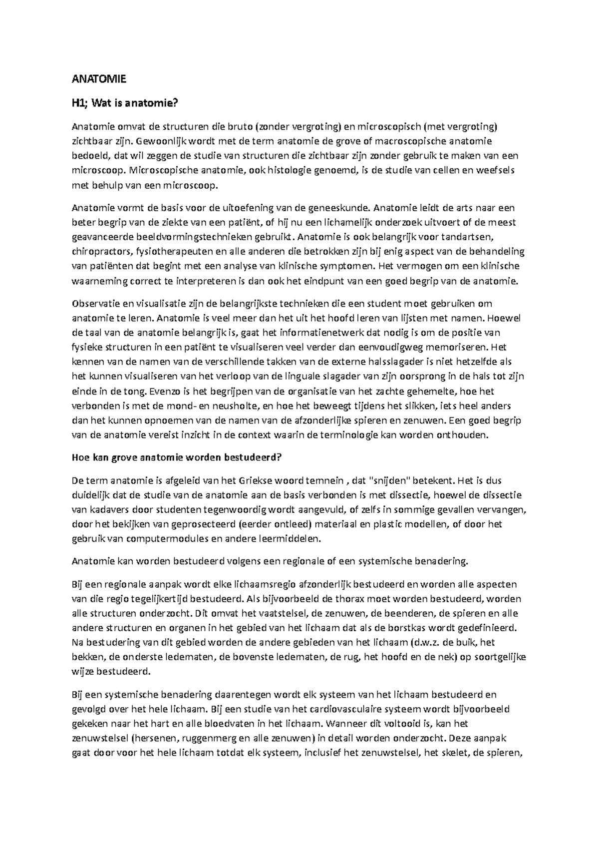 Anatomie utrecht - ANATOMIE H1; Wat is anatomie? Anatomie omvat de ...