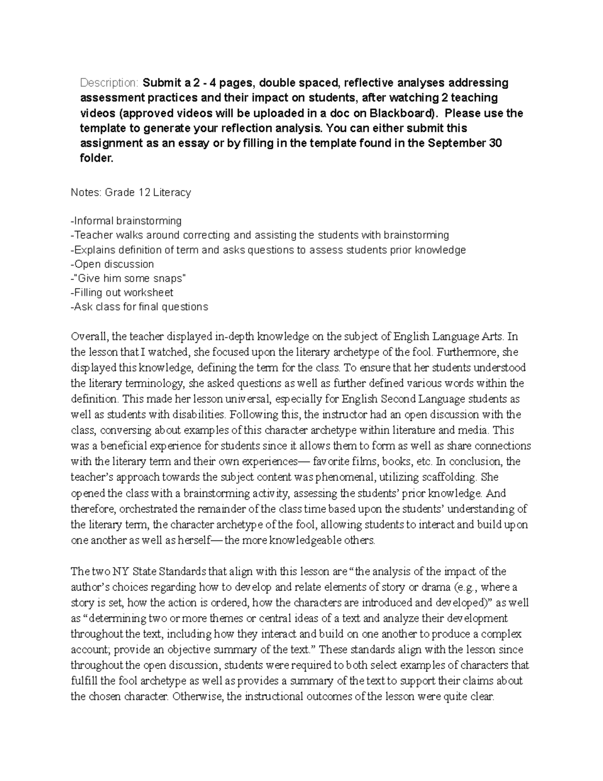 Fieldwork Paper #1 - Description: Submit a 2 - 4 pages, double spaced ...