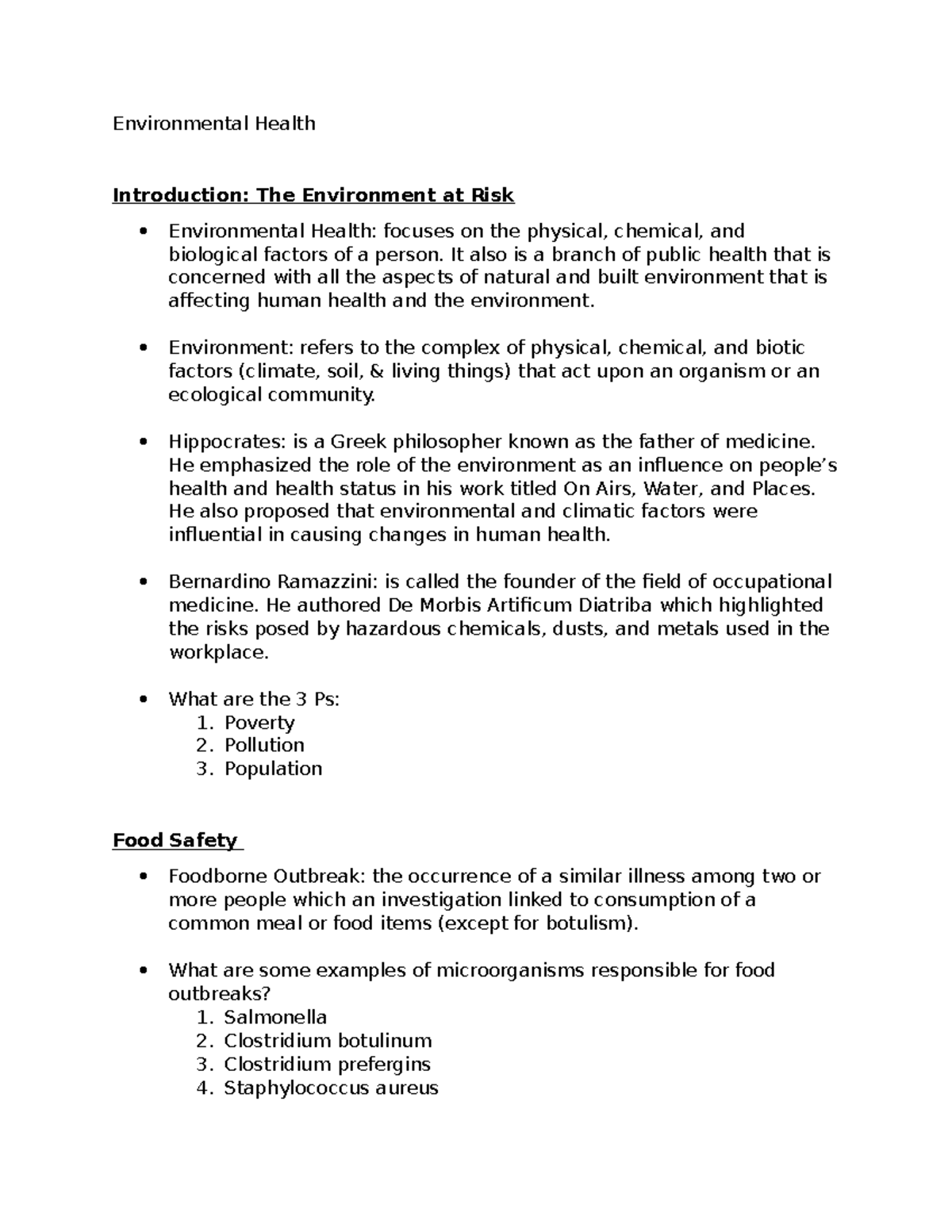 Enviromental Health Study Guide Pt. 1 - Environmental Health ...