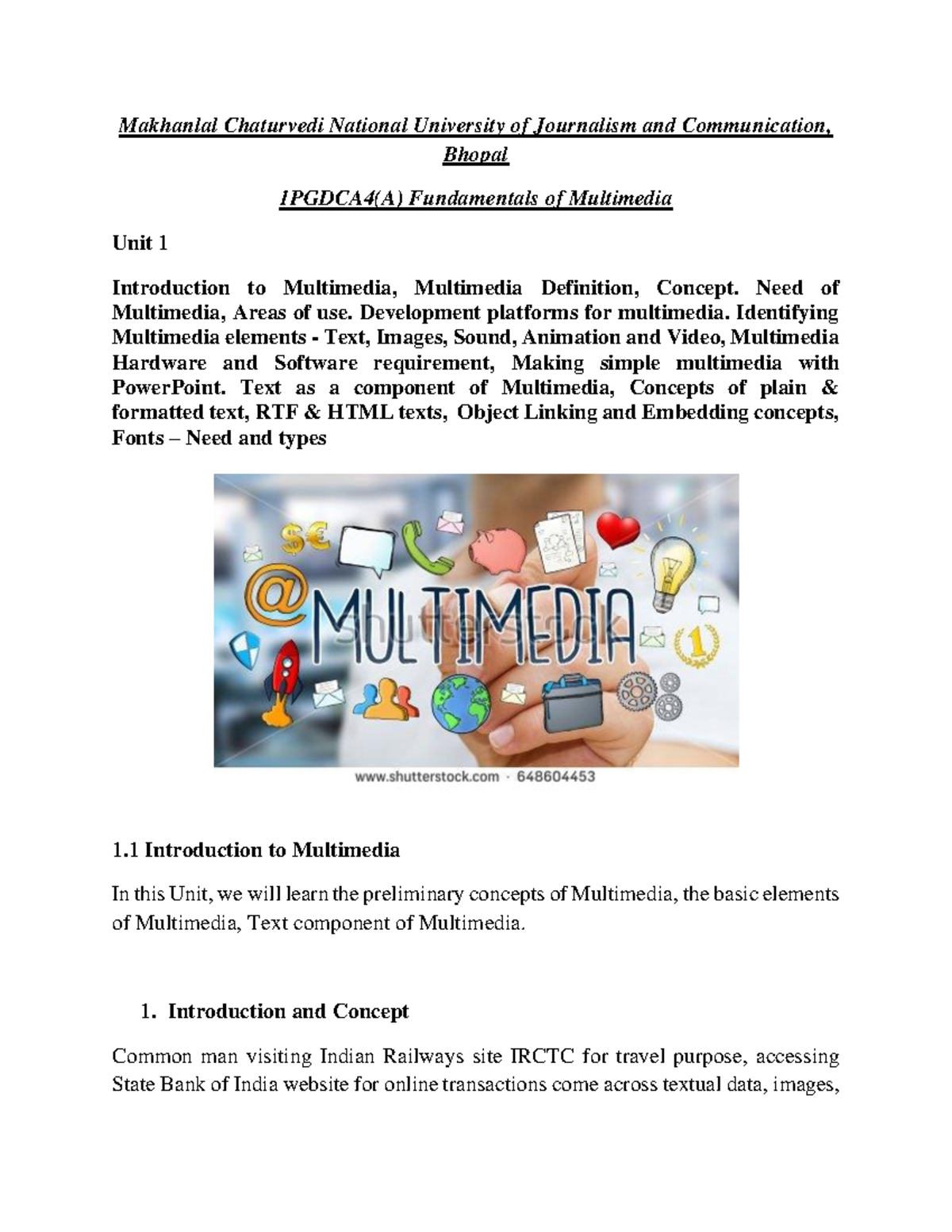 1-pgdca-4a-unit-i-fundamentals-of-multimedia-english-makhanlal
